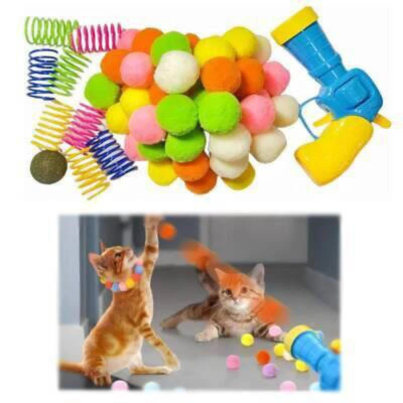 60Pcs Cat Toys Combination Set,Cat Plush Balls Toy,Cat Toy Gun Launcher ...