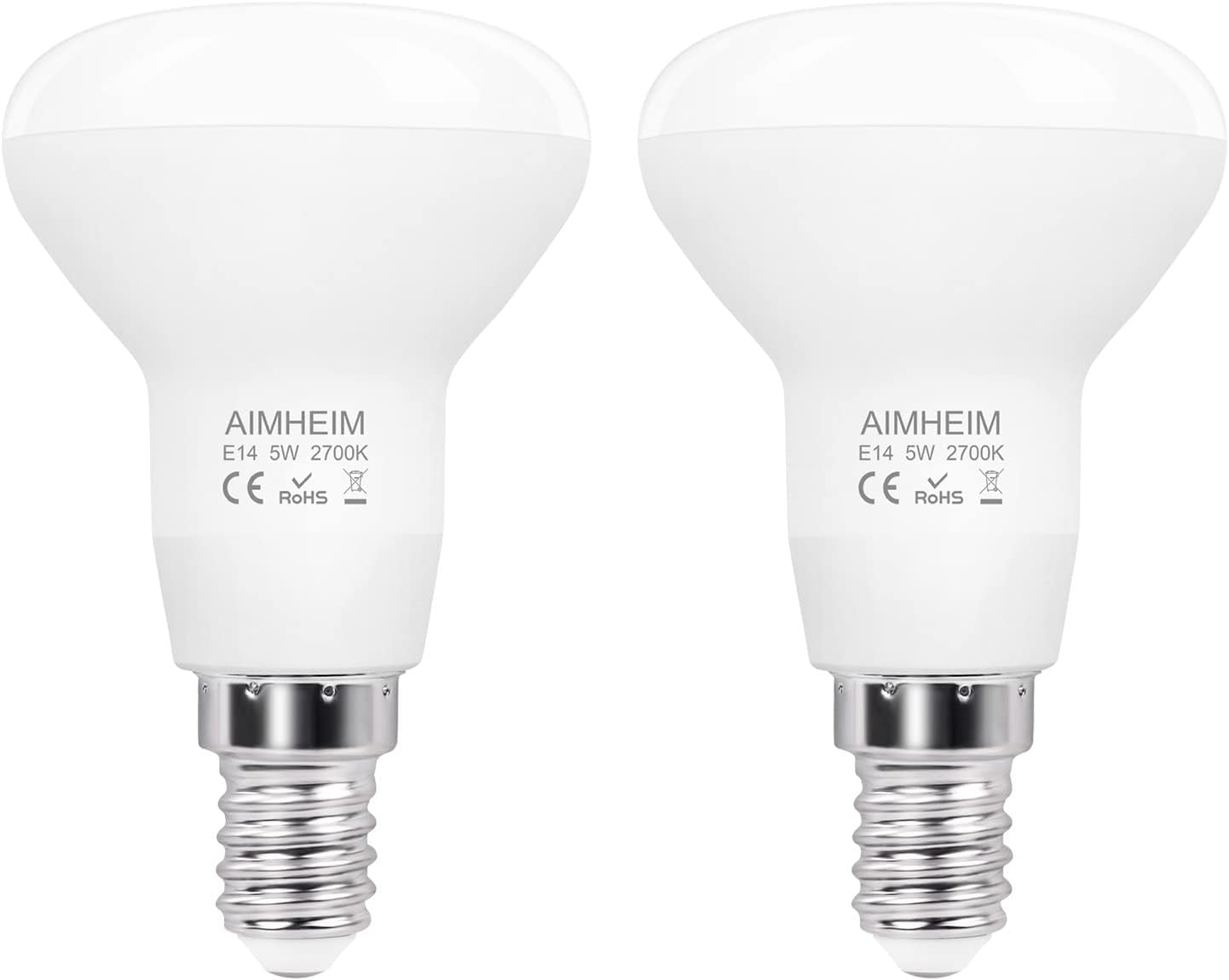 Lot De 2 Ampoule Led E14 Spot R50 2700K, 5W Équivalent Halogène 40W, E14 Led Spot R50 Blanc ...