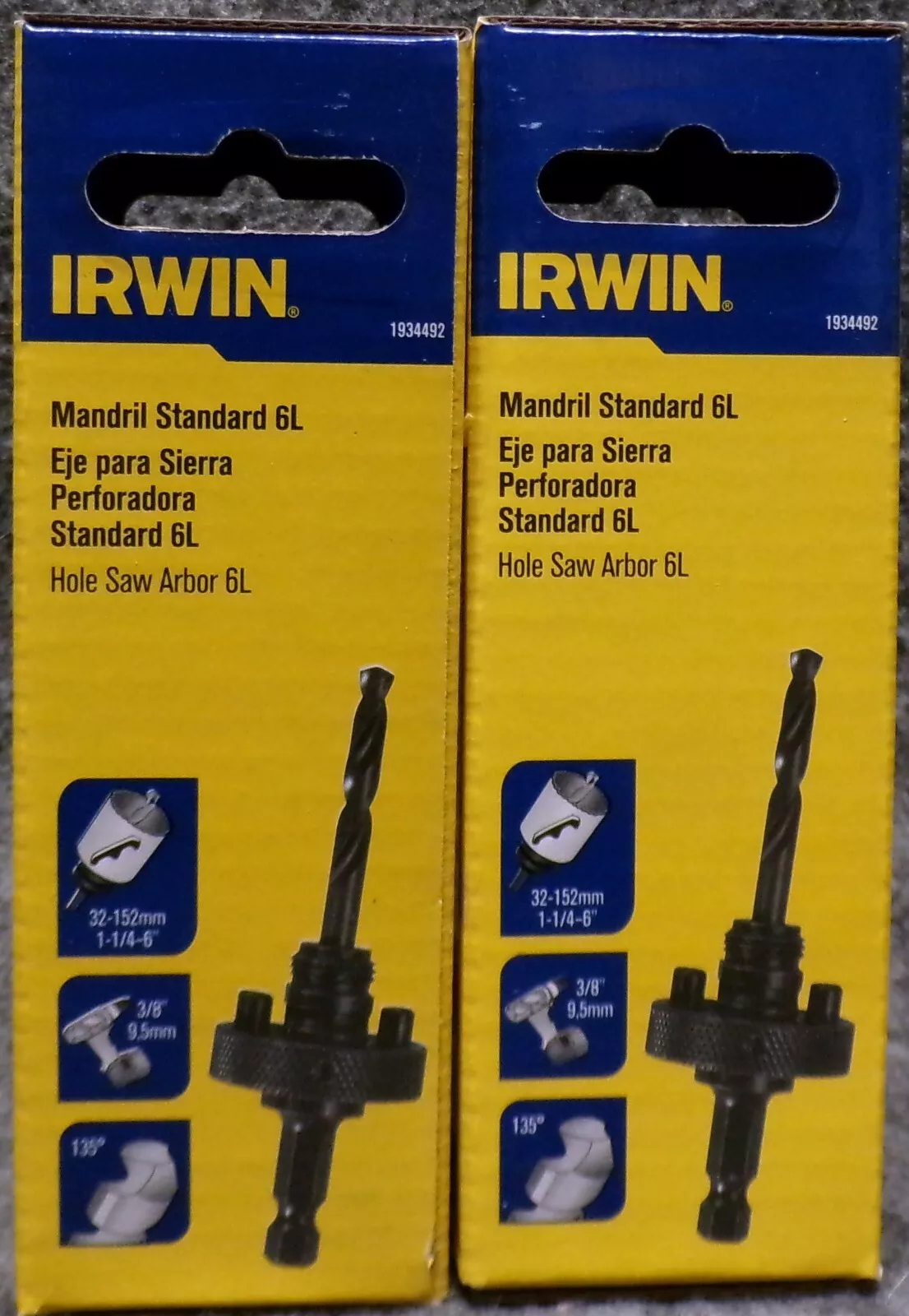Lot Of 2 Irwin 1-1/4" To 6" Hole Saw Mandril Standard 6L 3/8" Hex Shank ...