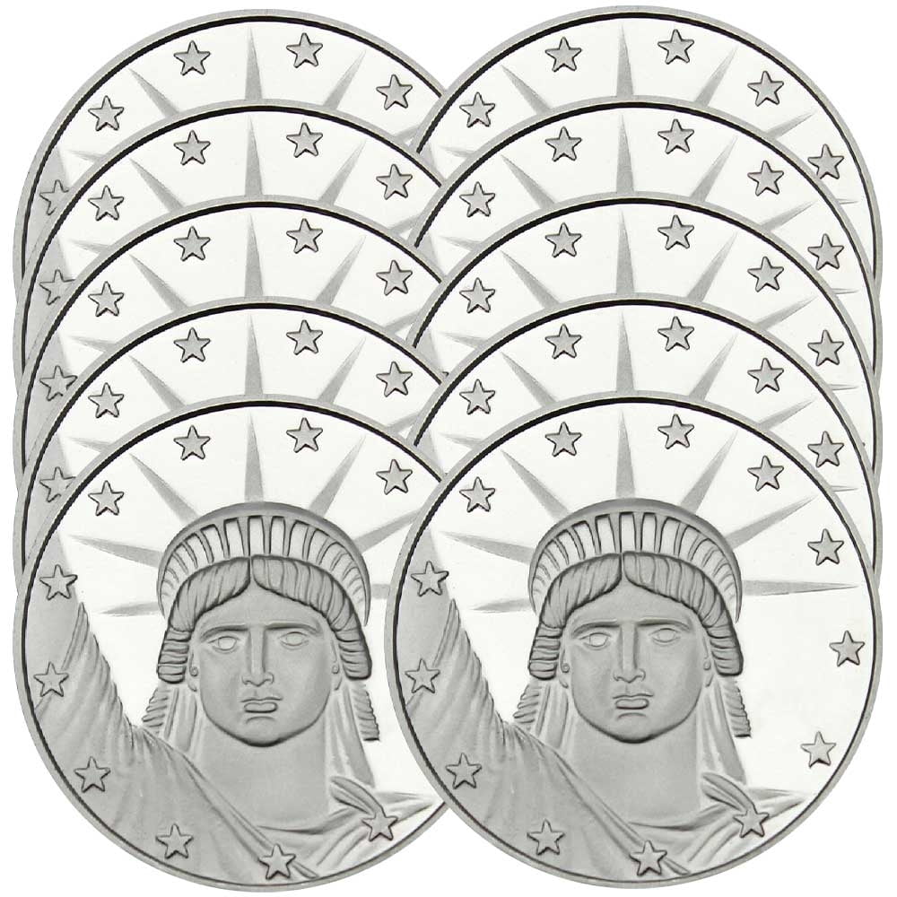 10-Pack 1 Troy oz Lady Liberty .999 Fine Silver Round, Ungraded Bullion ...