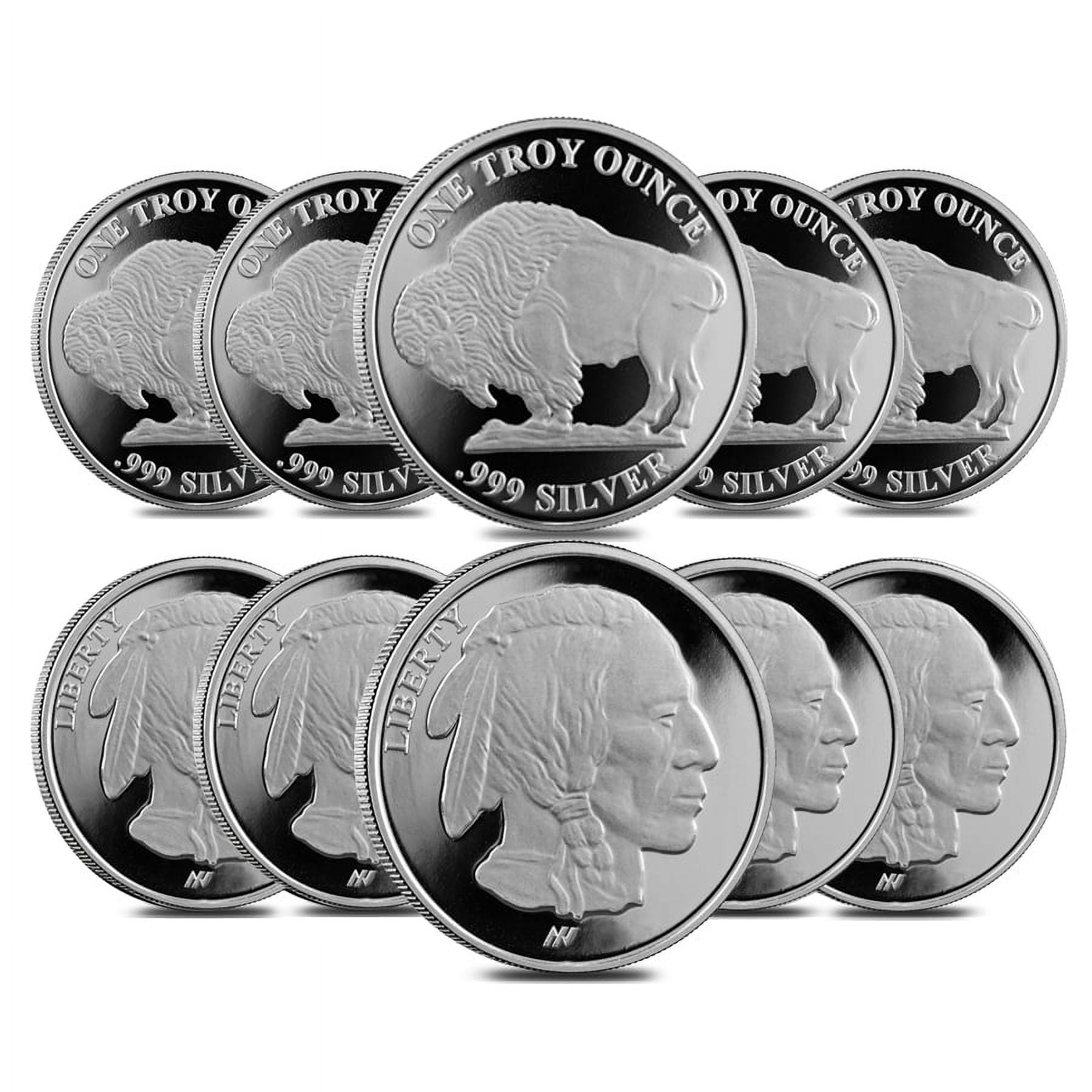 Asahi, Lot of 10, 1 oz Buffalo Design Silver Round, .999 Fine Silver ...