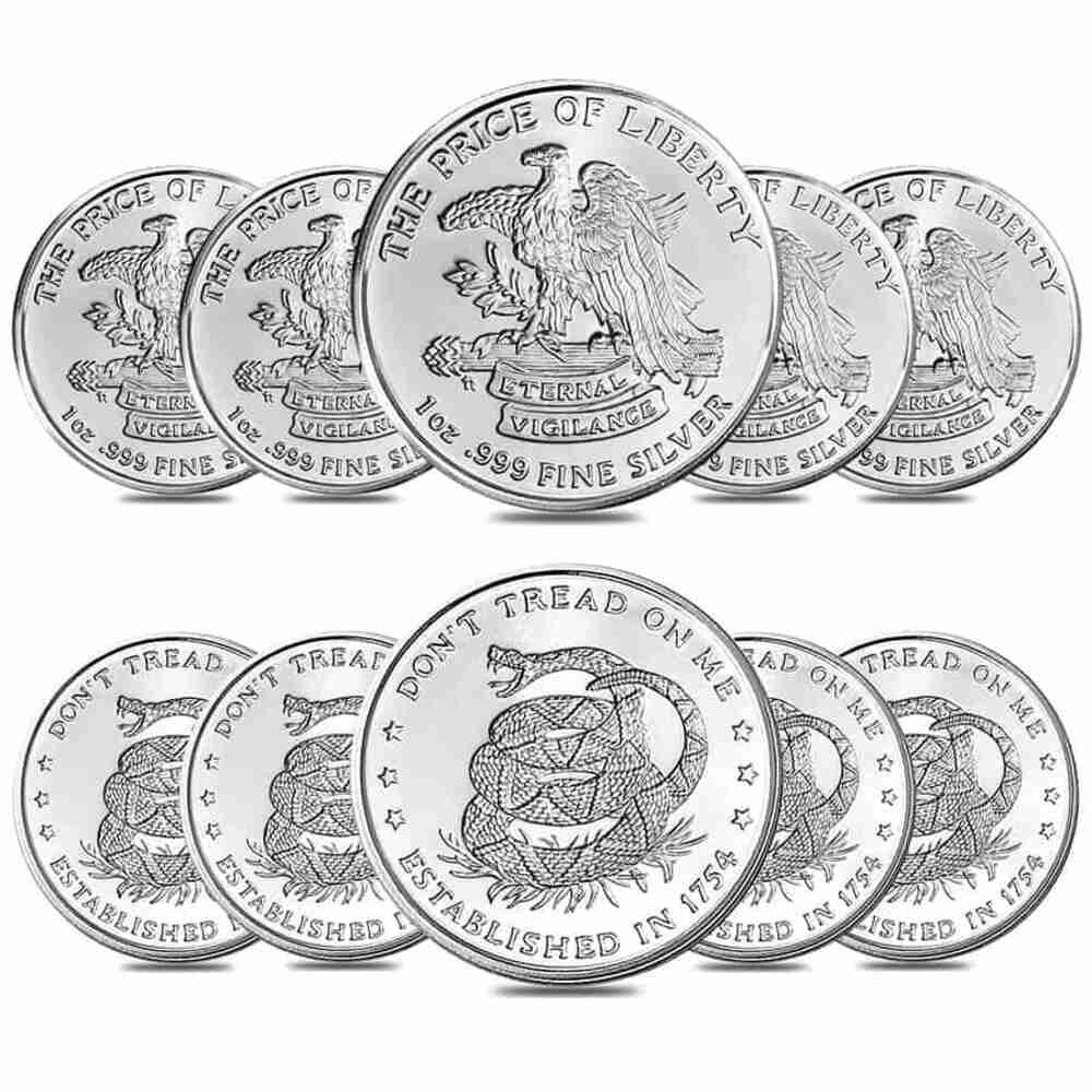 Lot of 10 - 1 oz Don't Tread On Me Silver Round .999 Fine - Walmart.com