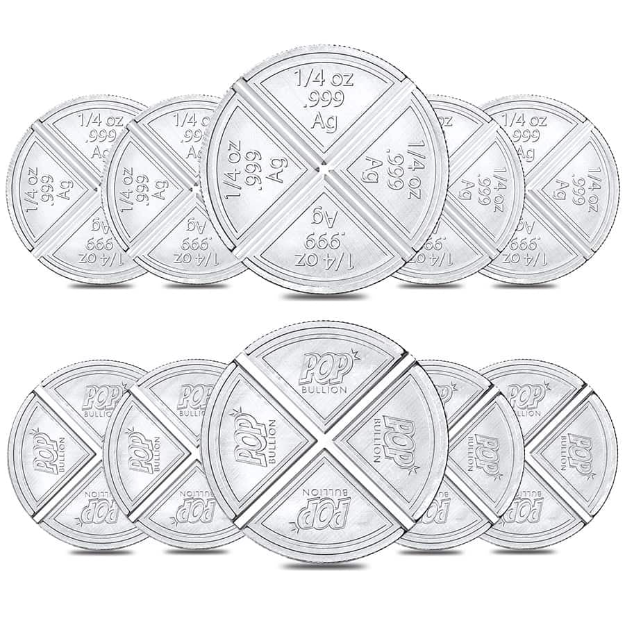 Pop Bullion - Lot of 10, 1 oz Divisible Silver Round .999 Fine, Quarter ...
