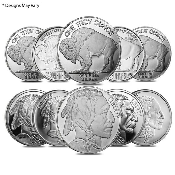 Lot of 10 - 1 oz Silver Buffalo Design Generic Rounds .999 Fine ...