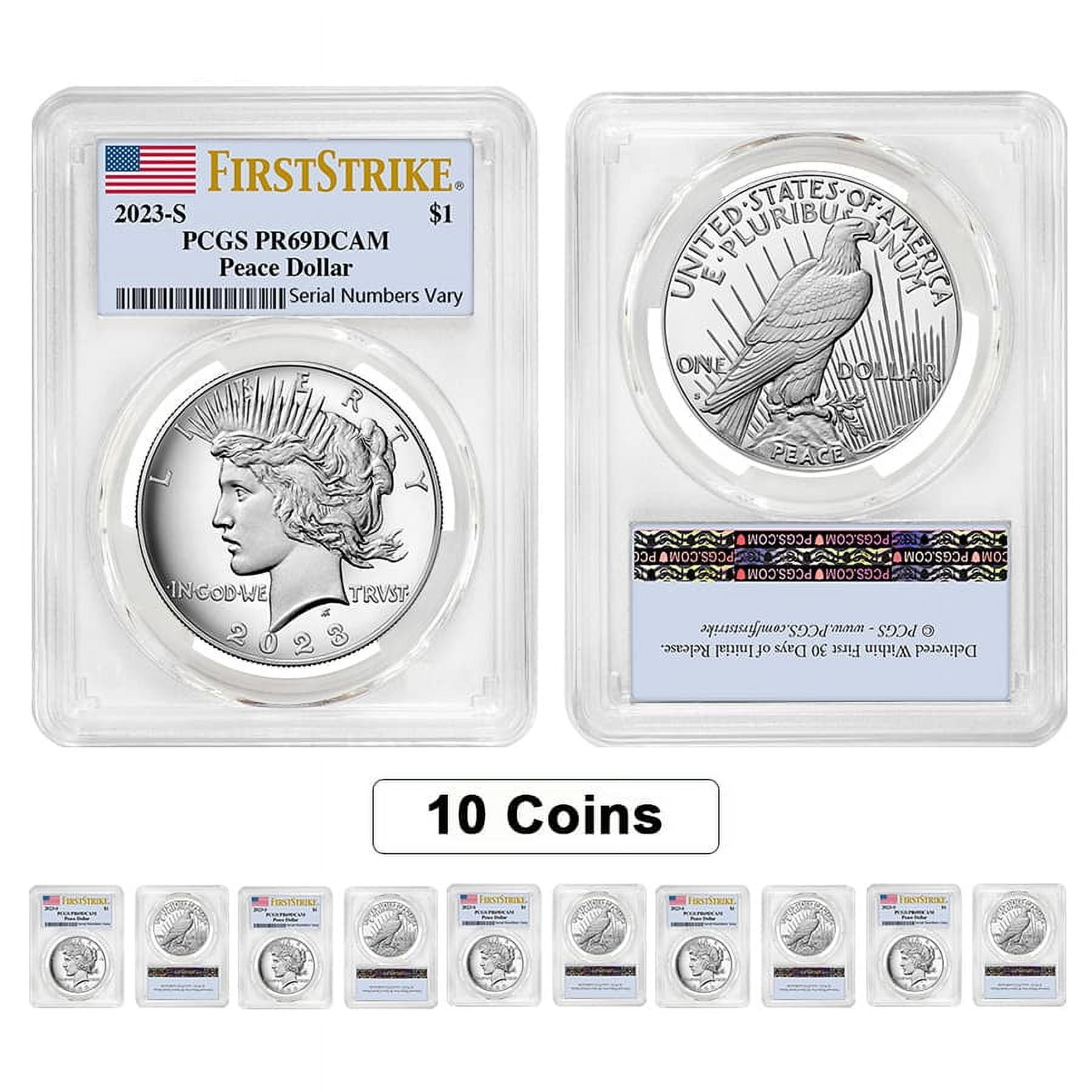 Lot of 10 - 2023-S Peace Silver Dollar Proof Coin PCGS PF 69 FS ...