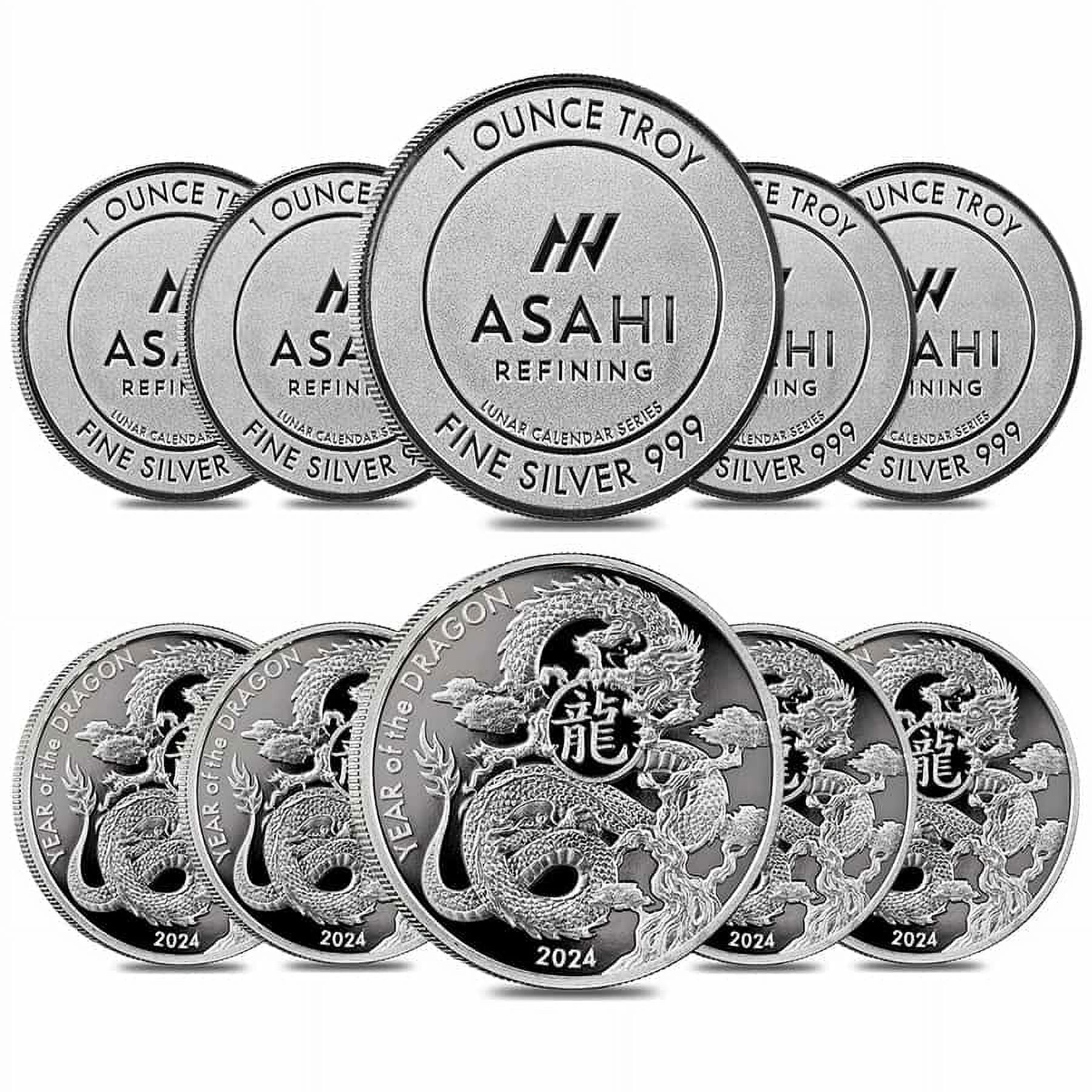 Asahi 2024 Lunar Dragon Silver Bullion Round - 1 oz .999 Fine, Lot of ...