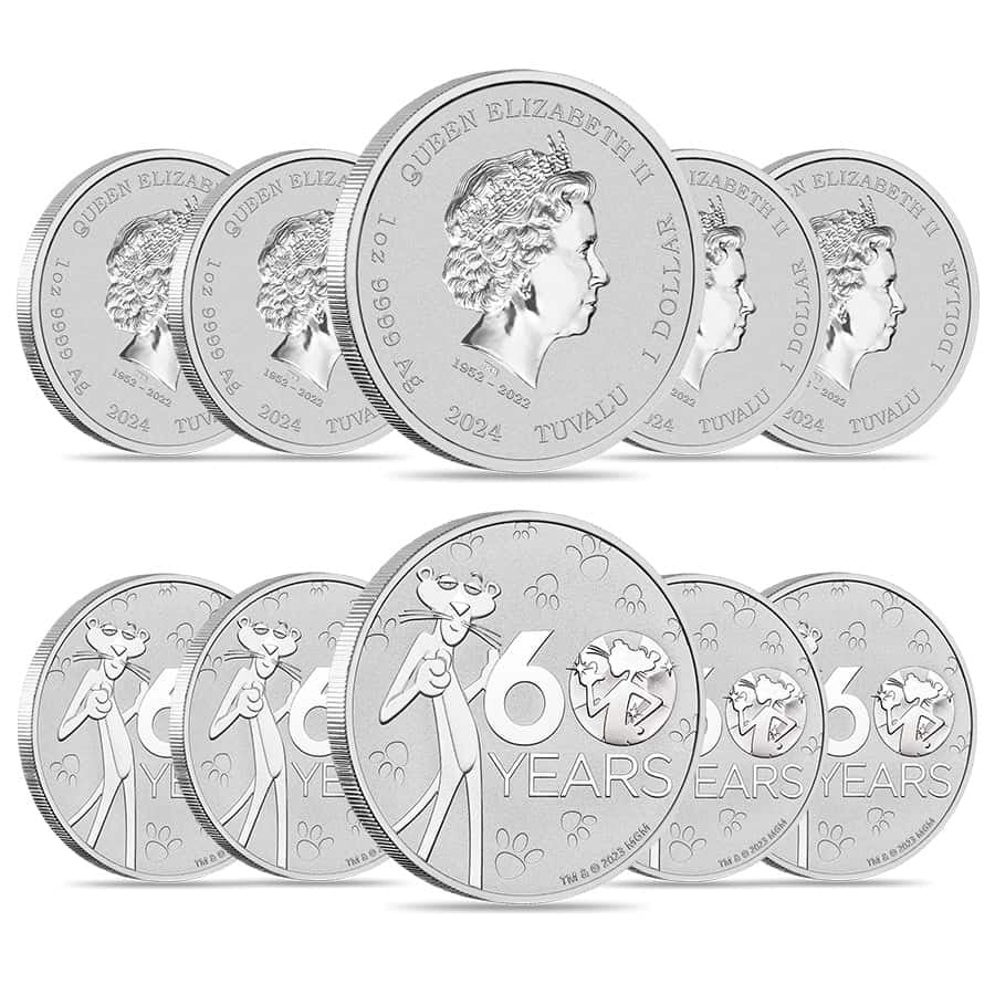 Lot of 10 - 2024 1 oz Tuvalu Pink Panther 60th Ann. Silver Coin BU ...