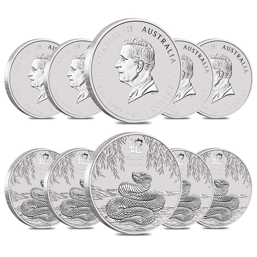 Lot of 10 - 2025 1 oz Silver Lunar Snake BU Australian Perth Mint ...