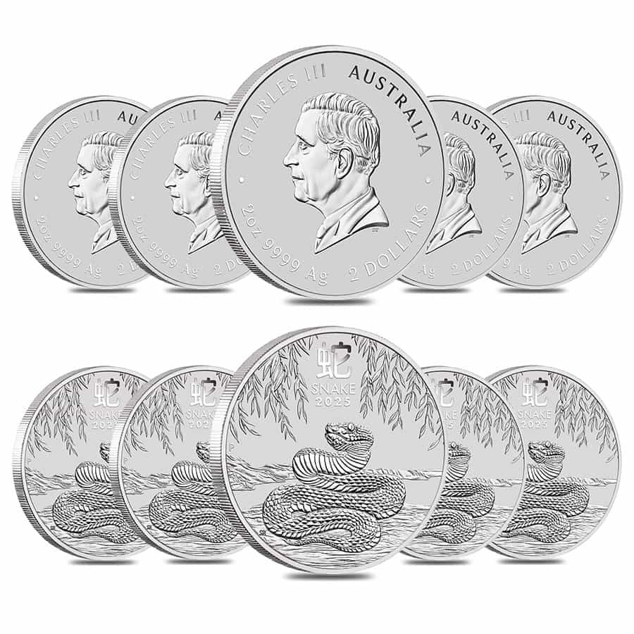 Lot of 10 - 2025 2 oz Silver Lunar Snake BU Australian Perth Mint ...