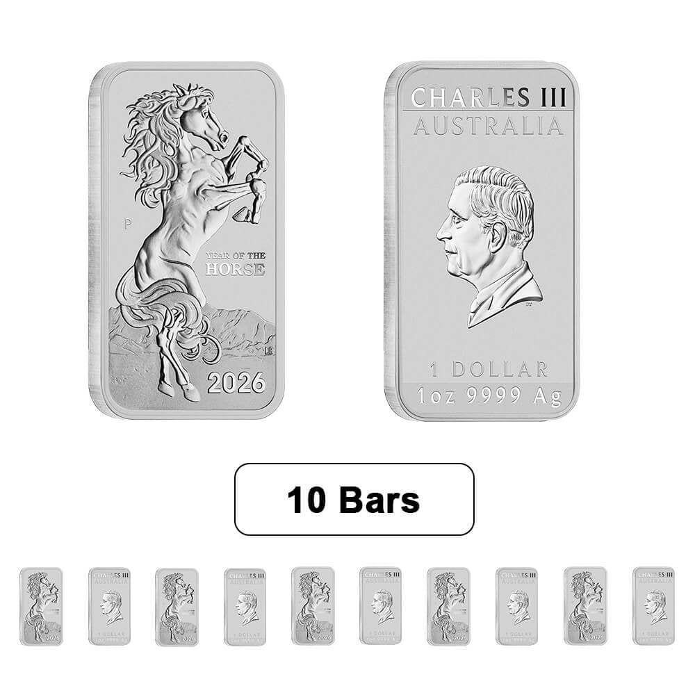Lot of 10 - 2026 1 oz Perth Mint Lunar Horse Silver Rectangular Coin ...