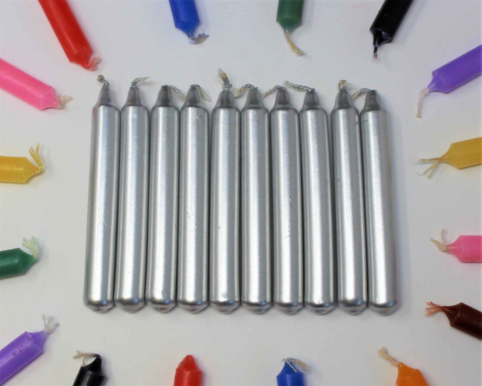 Lot of 10 Chime Spell Candles: Silver, Mini 4" for Rituals, Birthdays ...