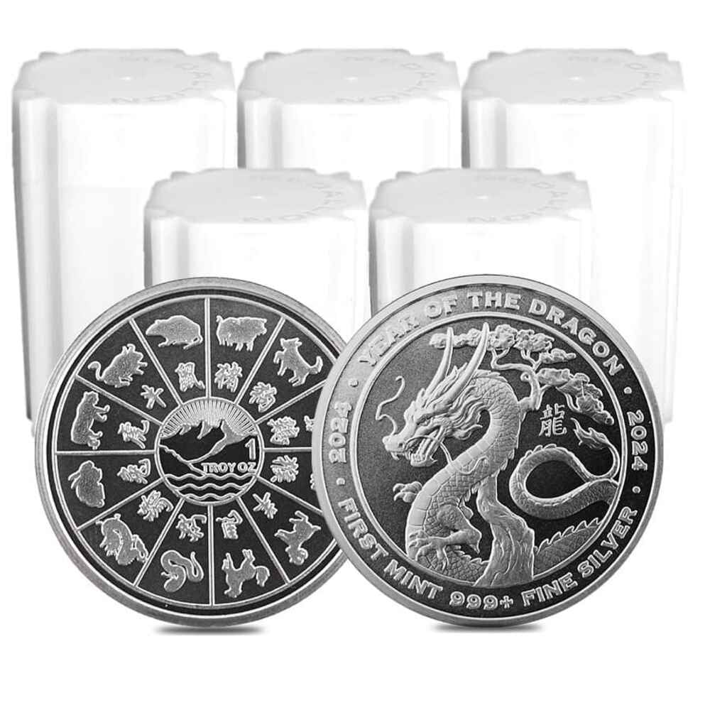 Lot of 100 - 2024 1 oz First Mint Lunar Dragon Silver Round .999 Fine ...