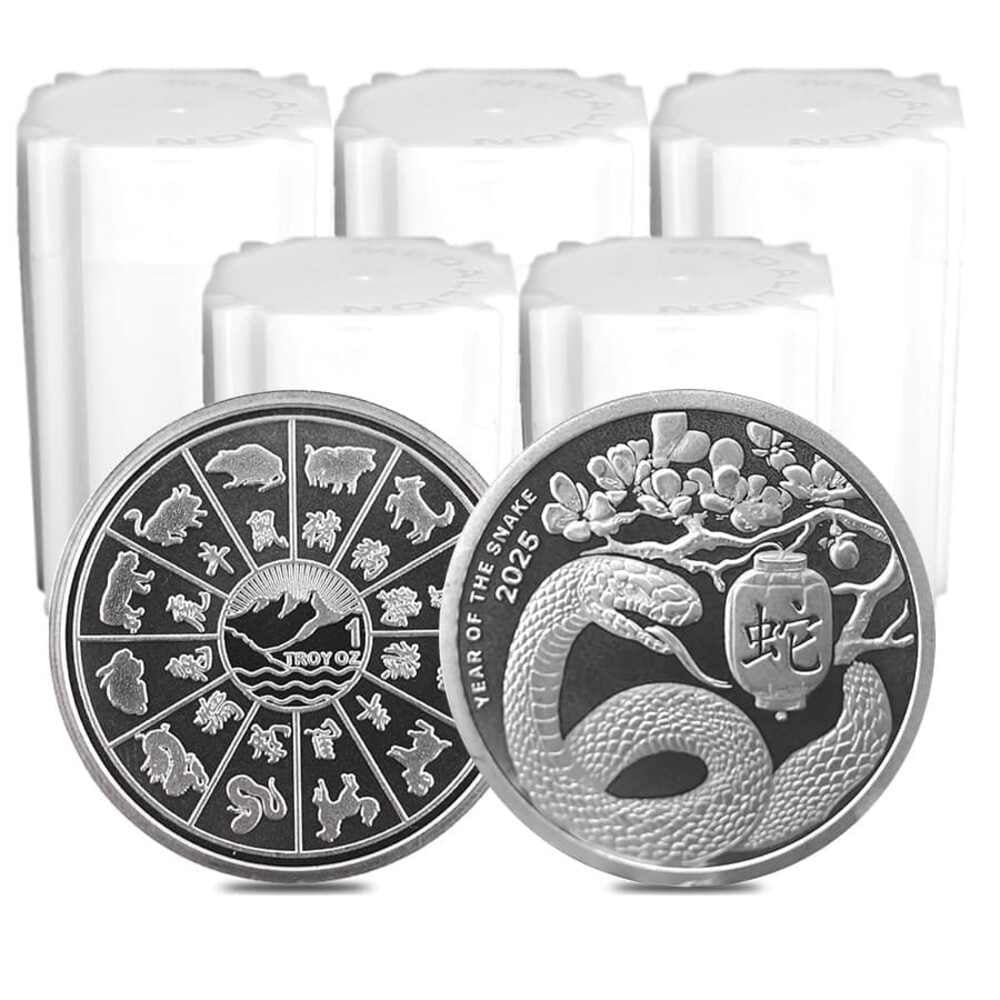 Lot of 100 - 2025 1 oz First Mint Lunar Snake Silver Round .999 Fine ...