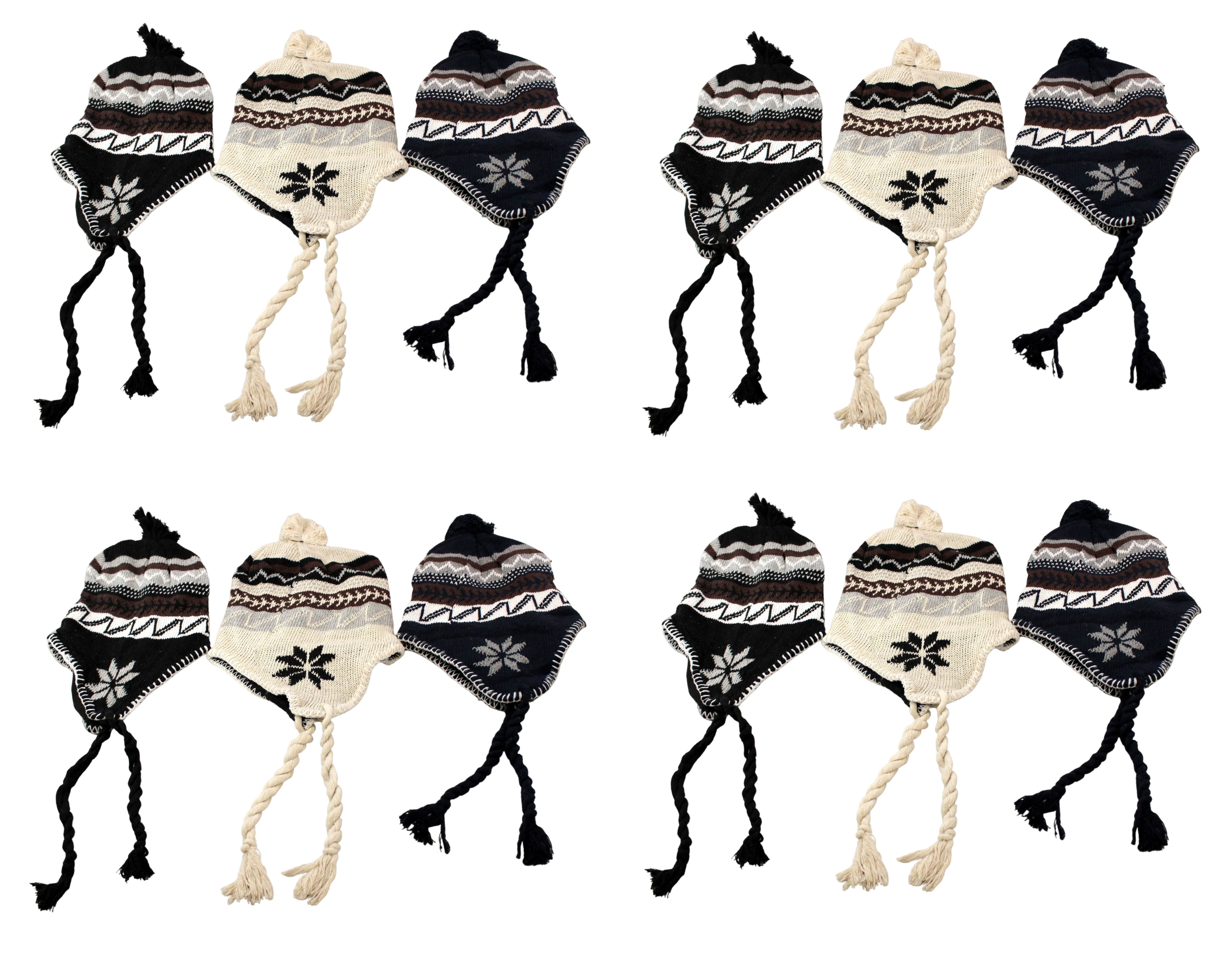 Lot of 12 Men's Peruvian Ski Hat Warm Winter Fleece Lined Assorted ...