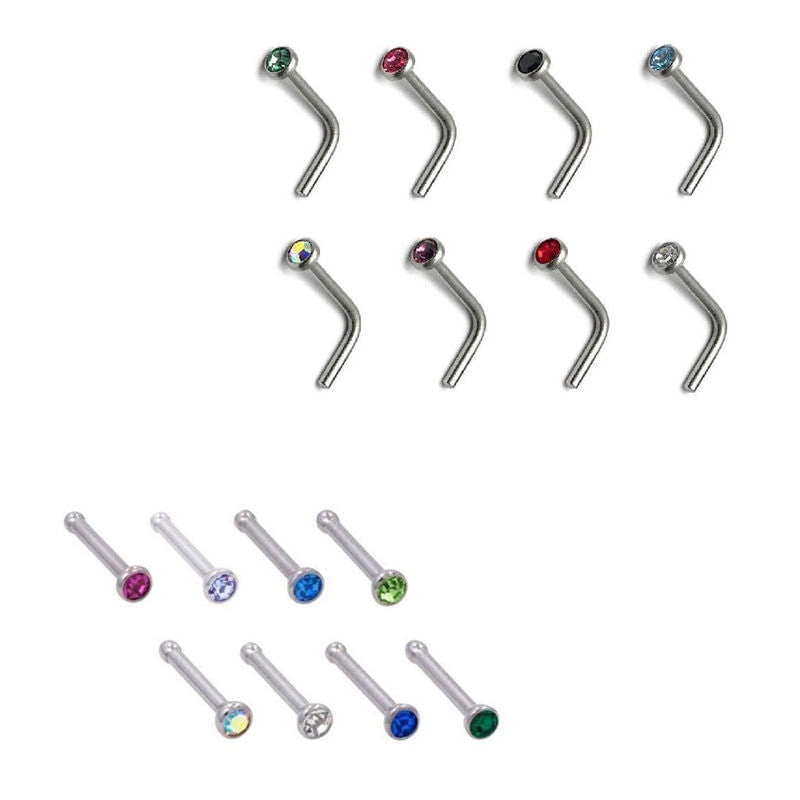 Lot of 16 Nose ring L shape & straight Bone with jewel 18G variety of ...