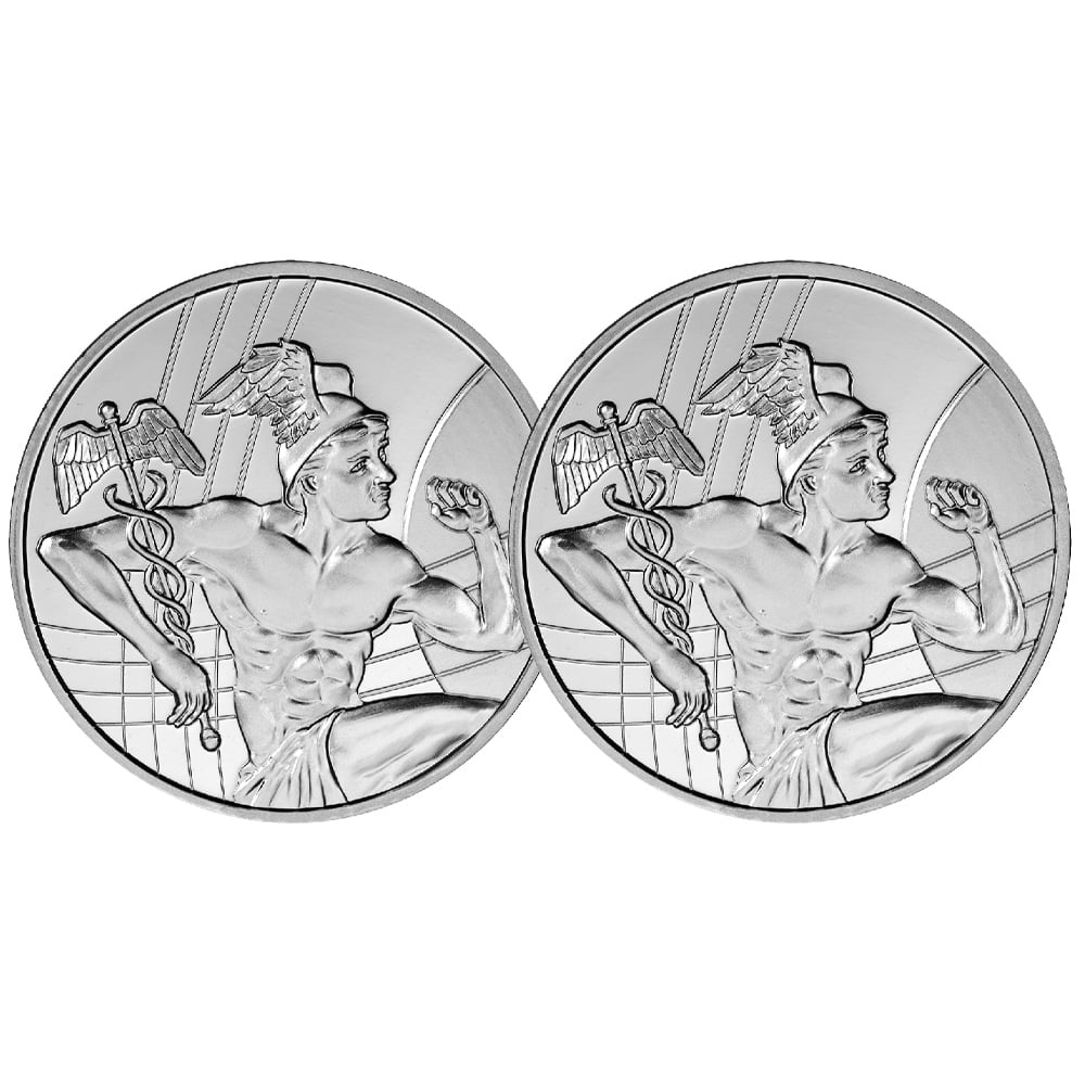 Lot of 2 - 1 Troy oz Sunshine Mercury Design .999 Silver Round ...