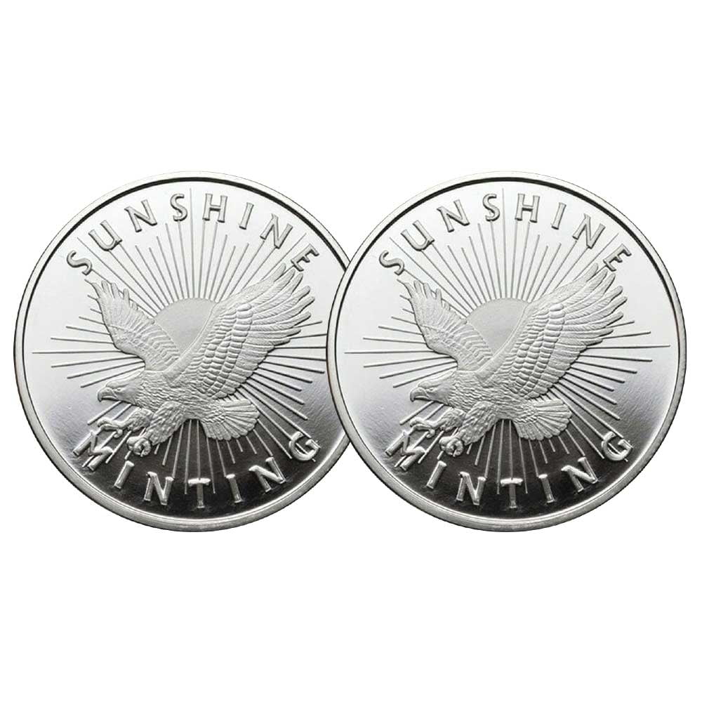Lot of 2 - 1 Troy oz Sunshine Minting .999 Fine Silver Round Mint Mark ...