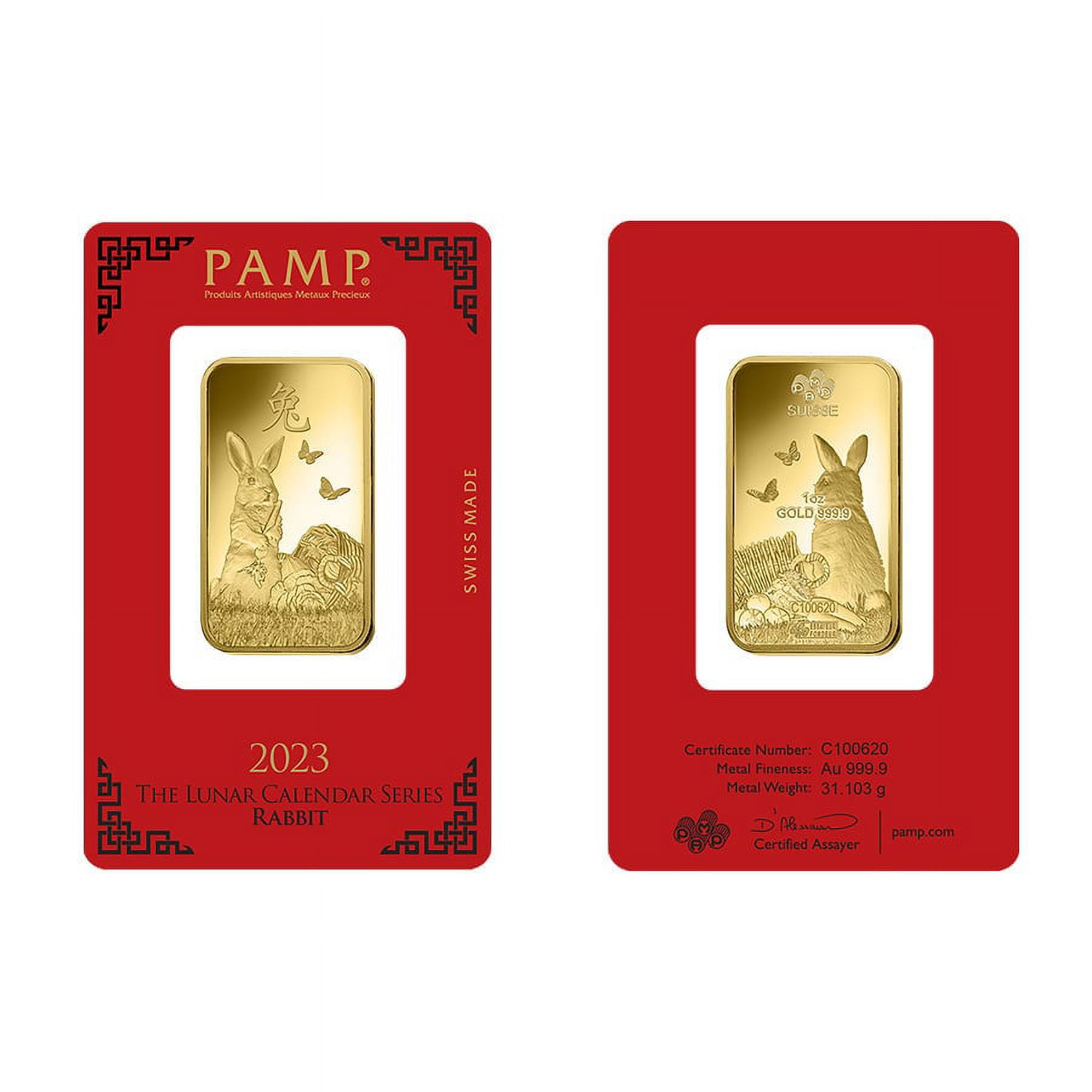 Lot of 2 - 1 oz PAMP Suisse Year of the Rabbit Gold Bar (In Assay ...