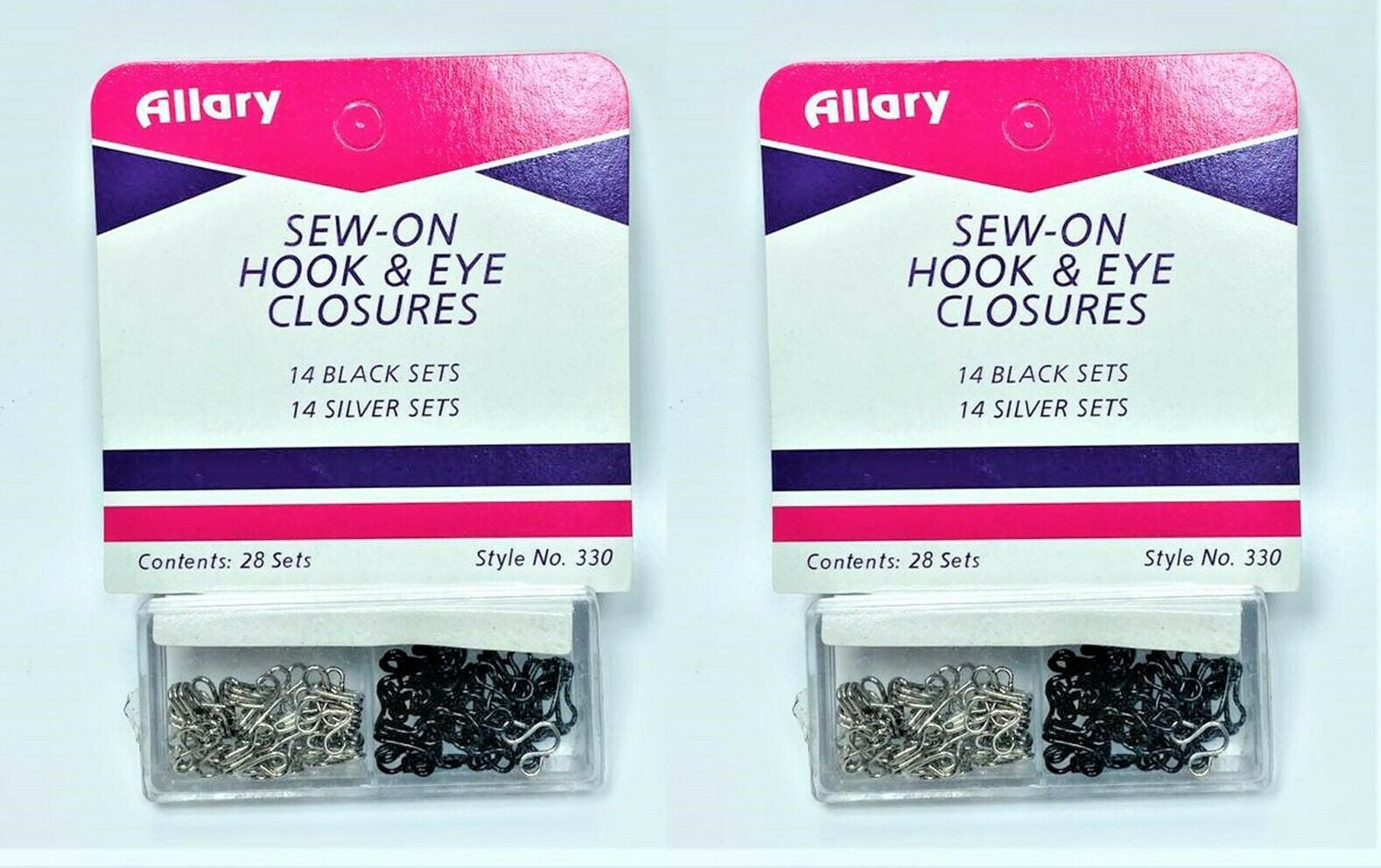 Lot of 2 Allary Sew-on Hook and Eye Closures Silver and Black Sets, 58 ...