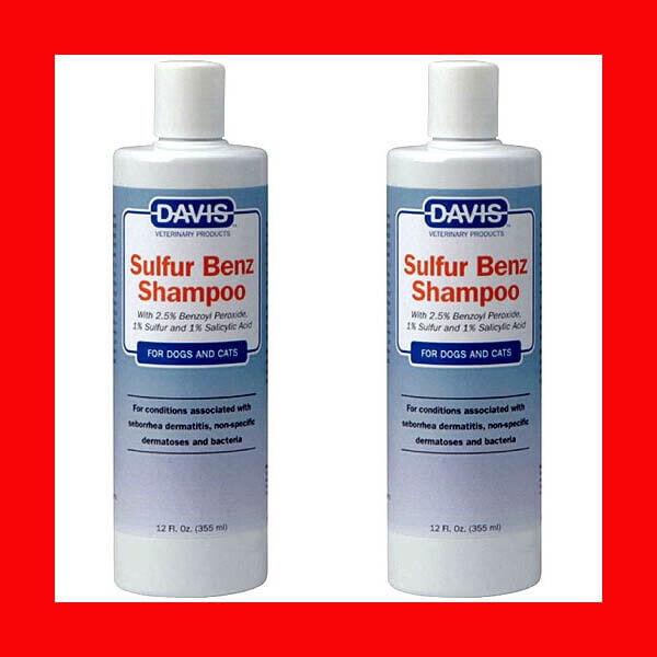 Lot of 2 Davis Sulfur Benz Shampoo 12 oz Benzoyl Peroxide Dual formula ...