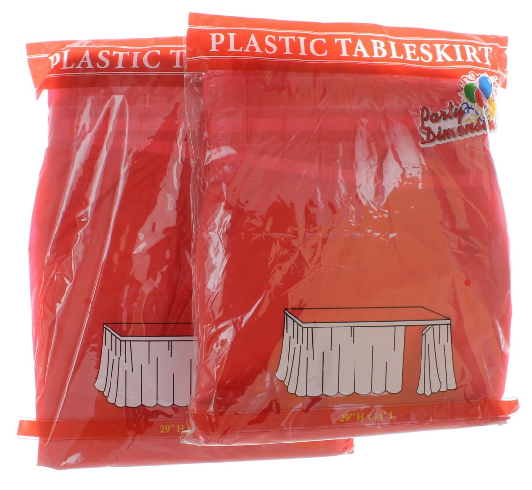 Lot of 2 Red Table Skirts 29" x 14' Plastic Table Skirt Party ...