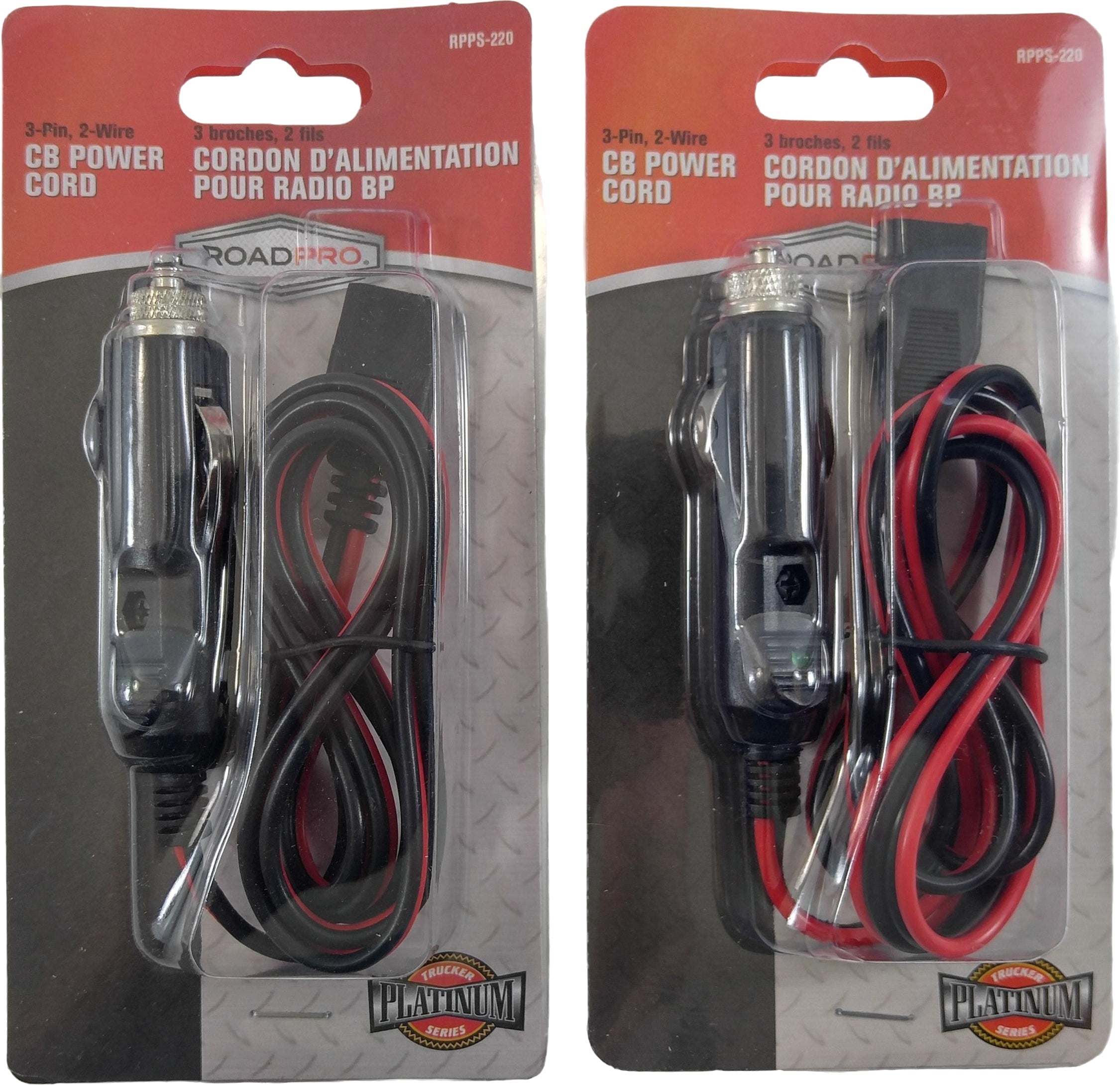 Lot of 2 RoadPro RPPS-220 3-Pin CB Radio Replacement Power Cord w ...