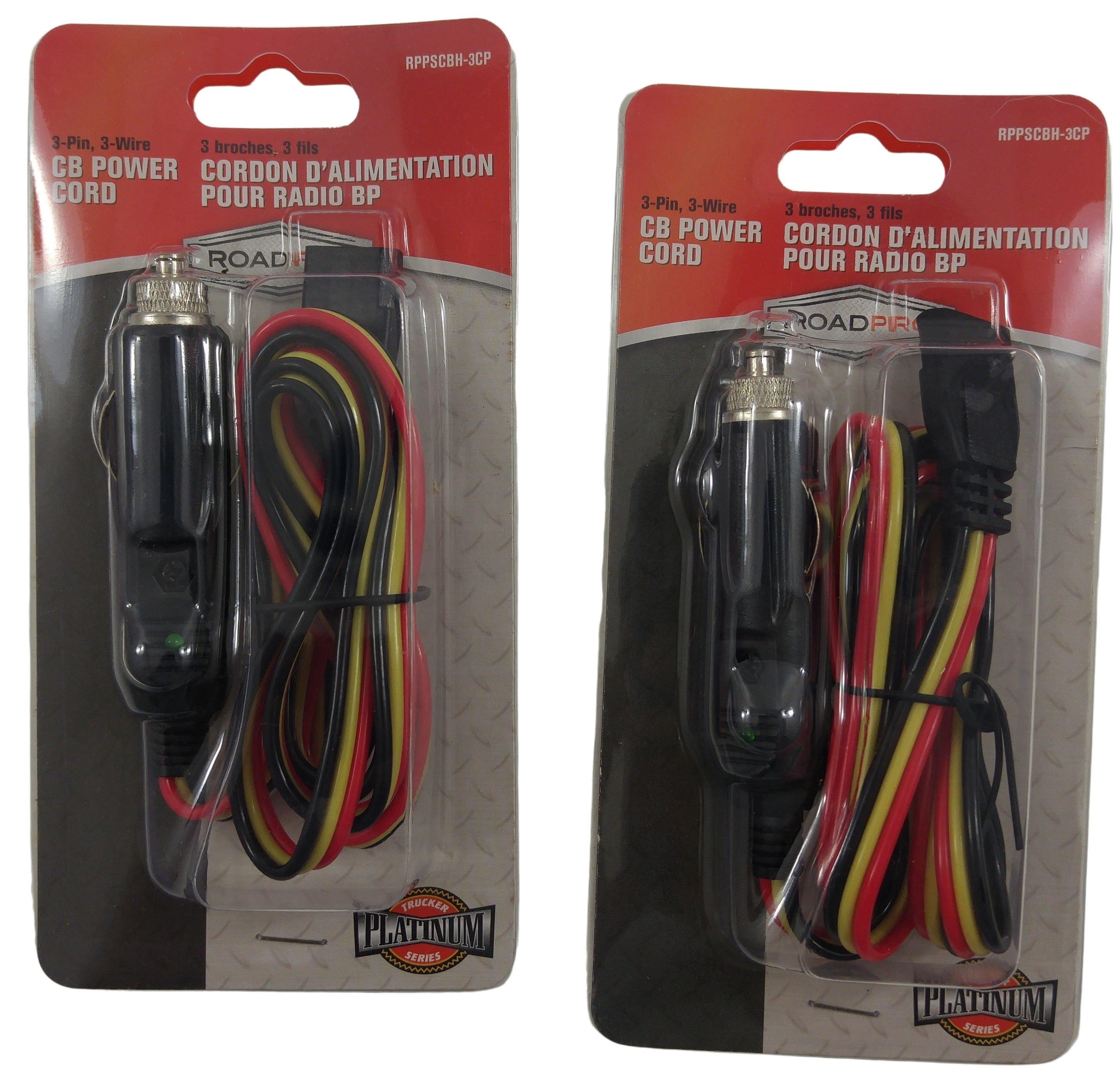 Lot of 2 RoadPro RPPSCBH-3CP 3-Pin CB Radio Replacement Power Cord ...