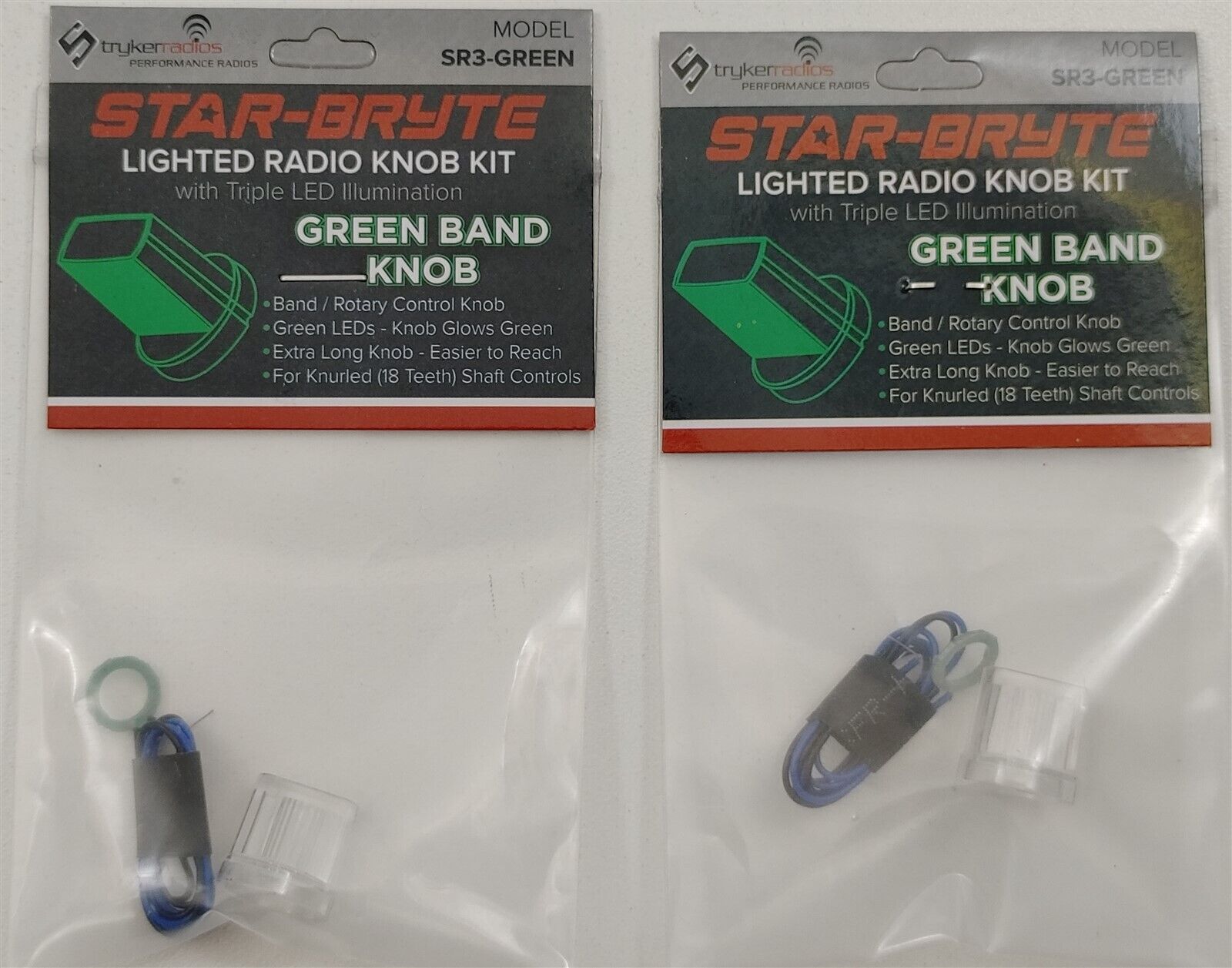 Lot of 2 Strykerradios SR3-GREEN Star-Bryte Lighted Radio Knob Kit w ...