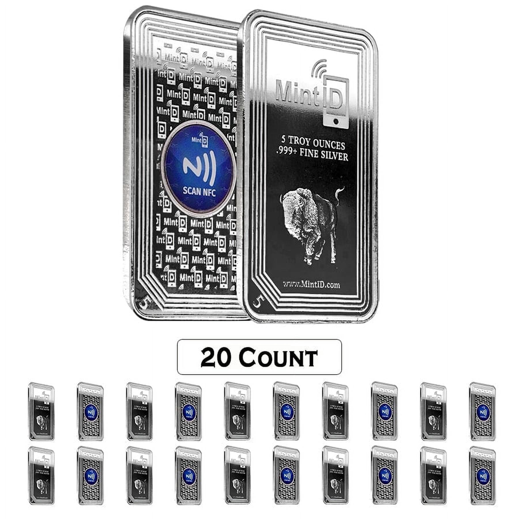 Lot of 20 - 5 oz MintID Buffalo Silver Bar .999+ Fine (NFC Scan ...