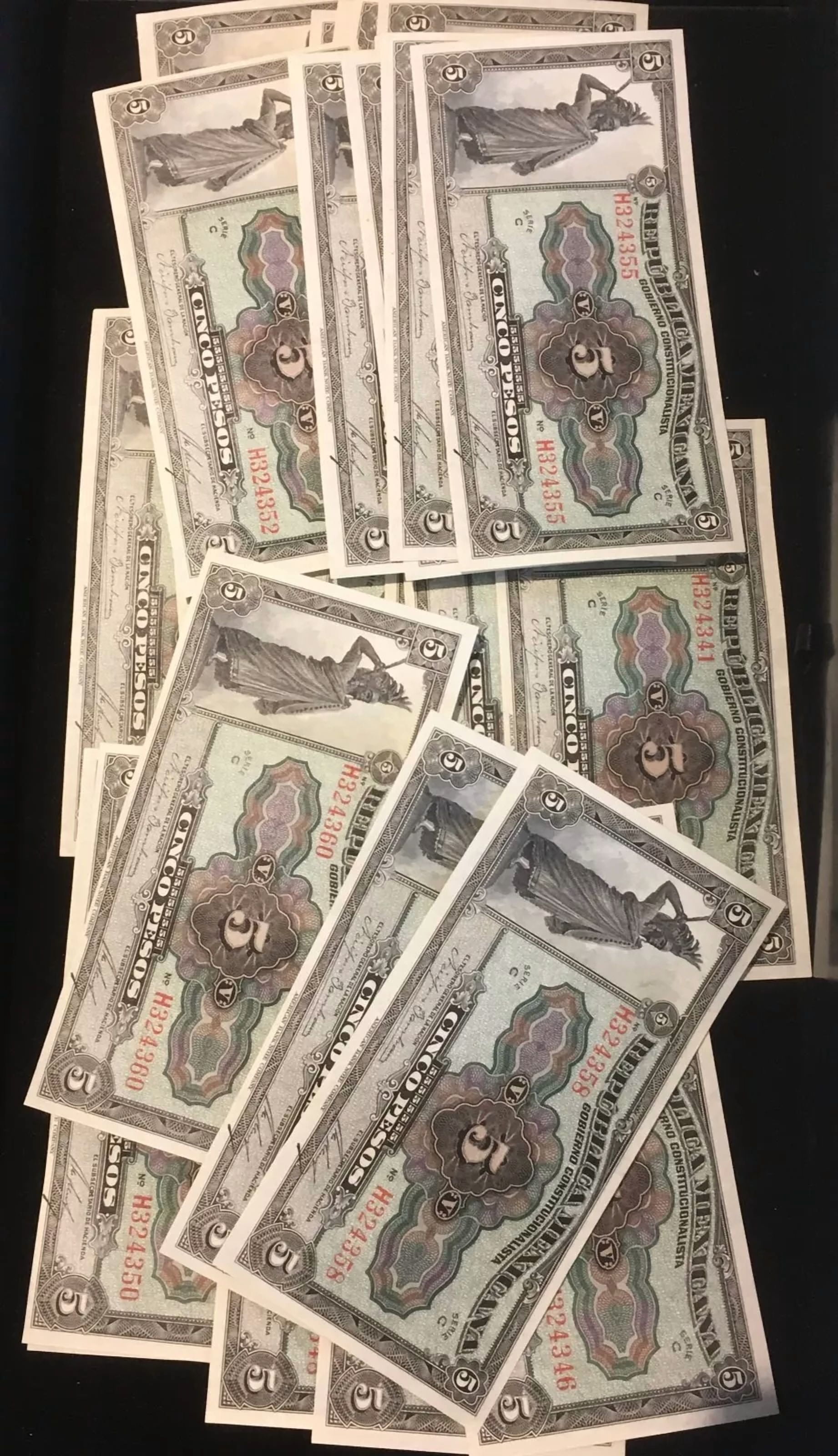 Lot of (27) 1921 Uncirculated Cinco Peso Notes Republica Mexicana ...