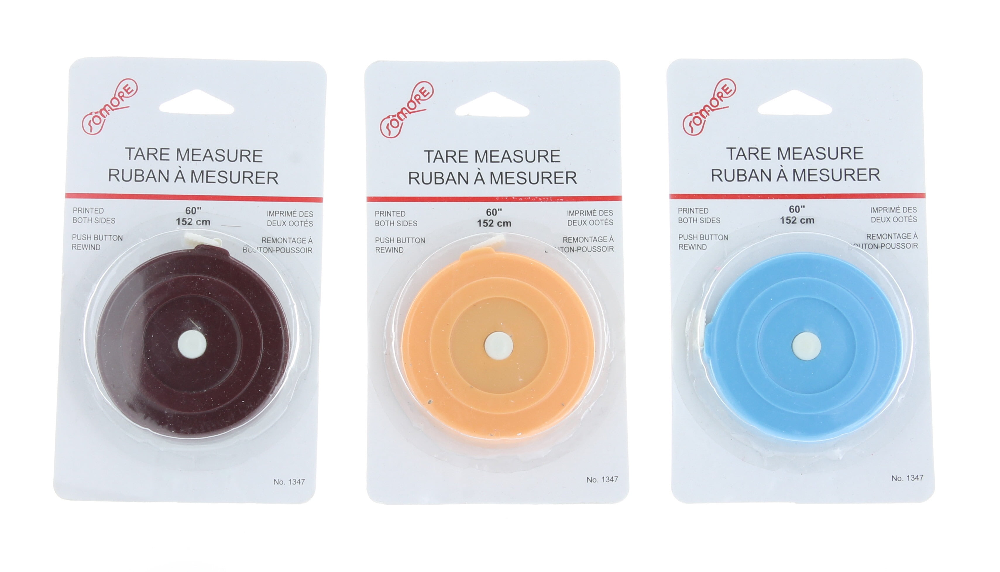 Lot of 3 Spring 60" Tape Measure Assorted Colors Button Rewind 1347 ...
