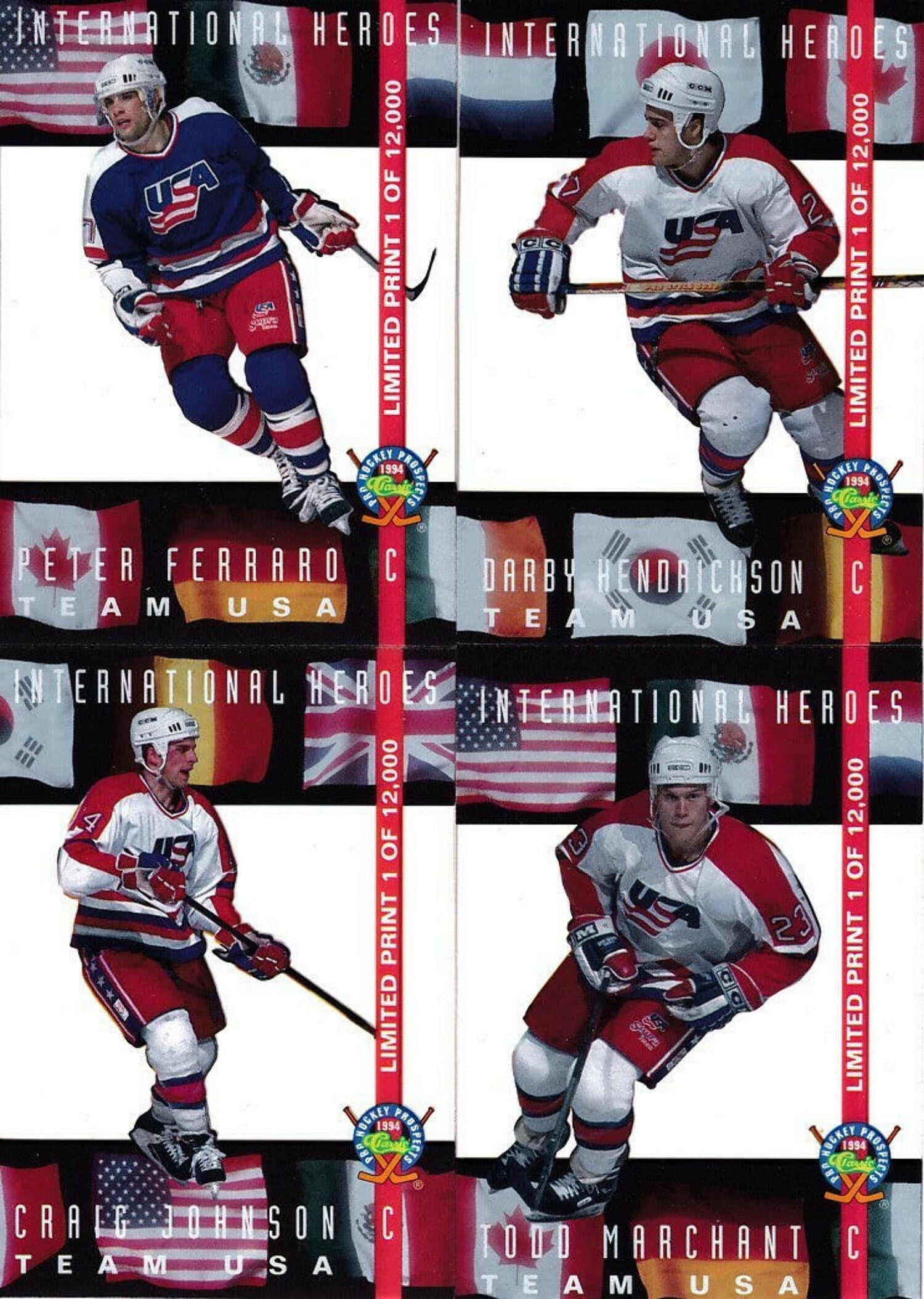 Lot of 4 1994 Classic Pro Hockey Prospects Team USA insert cards (Todd ...