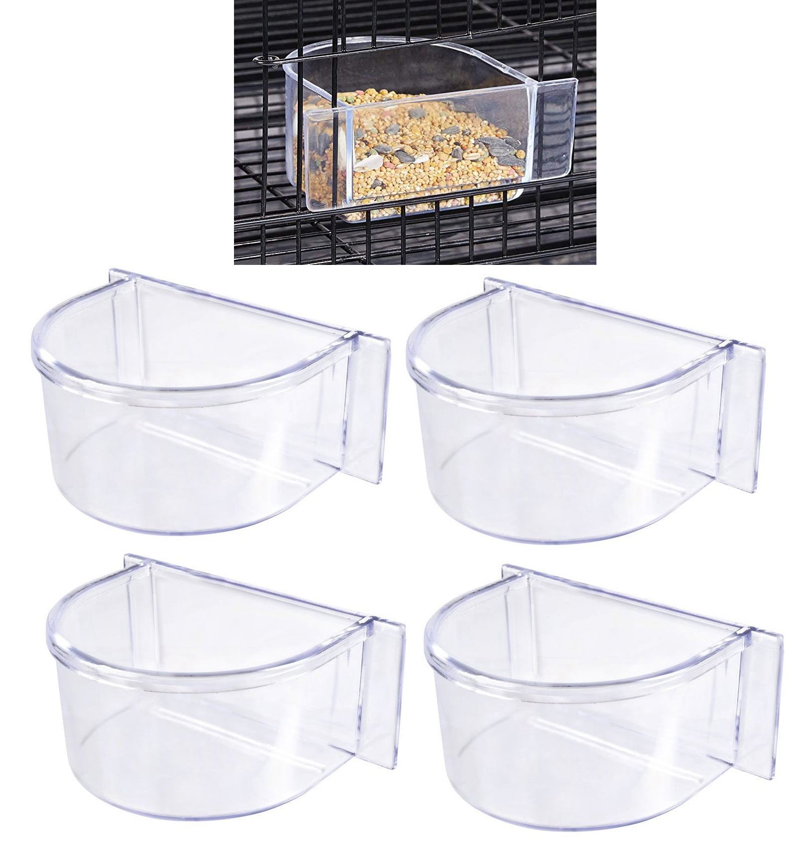 Mcage Set of 4 Acrylic Clear Bird Cage Feeding Watering Feeder Cups ...
