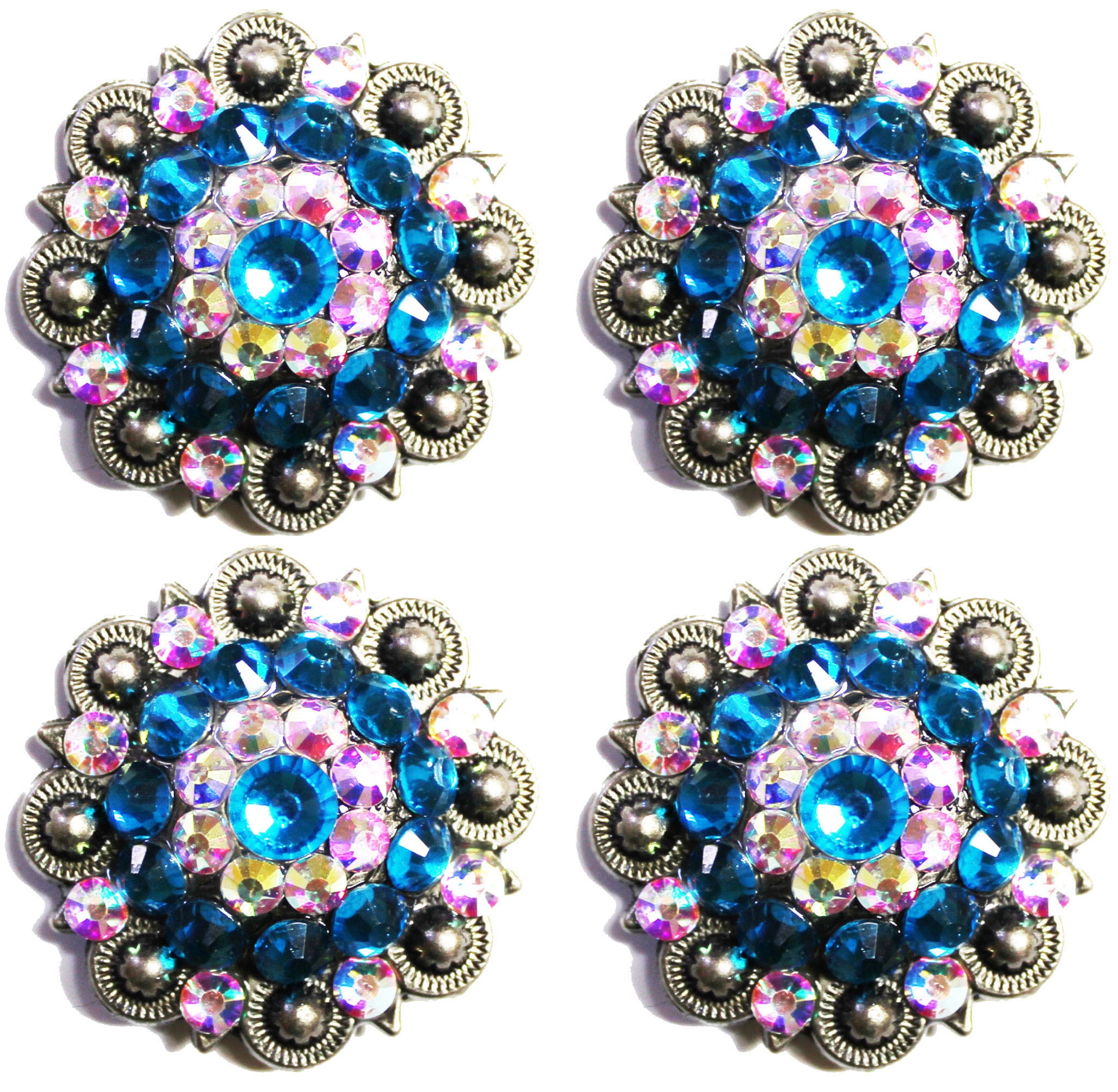 Lot of 4 Conchos Concho Rhinestone Horse Saddle Western Berry Turquoise ...