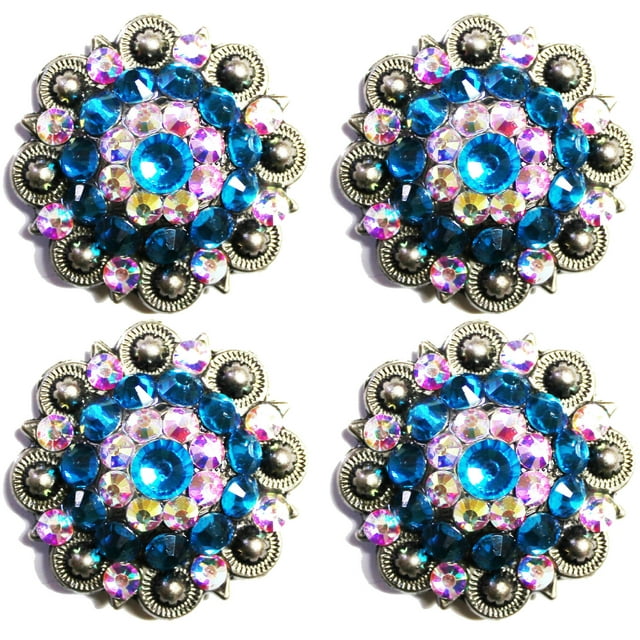 Lot of 4 Conchos Concho Rhinestone Horse Saddle Western Berry Turquoise ...