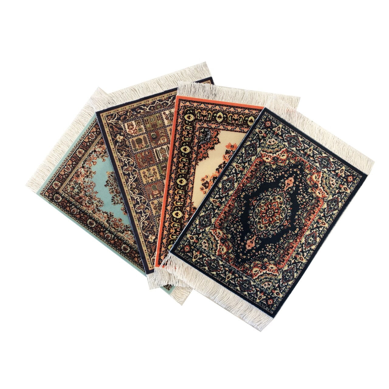 Lot of 4 Elegant Carpet Coasters – Fabric with Oriental Designs ...