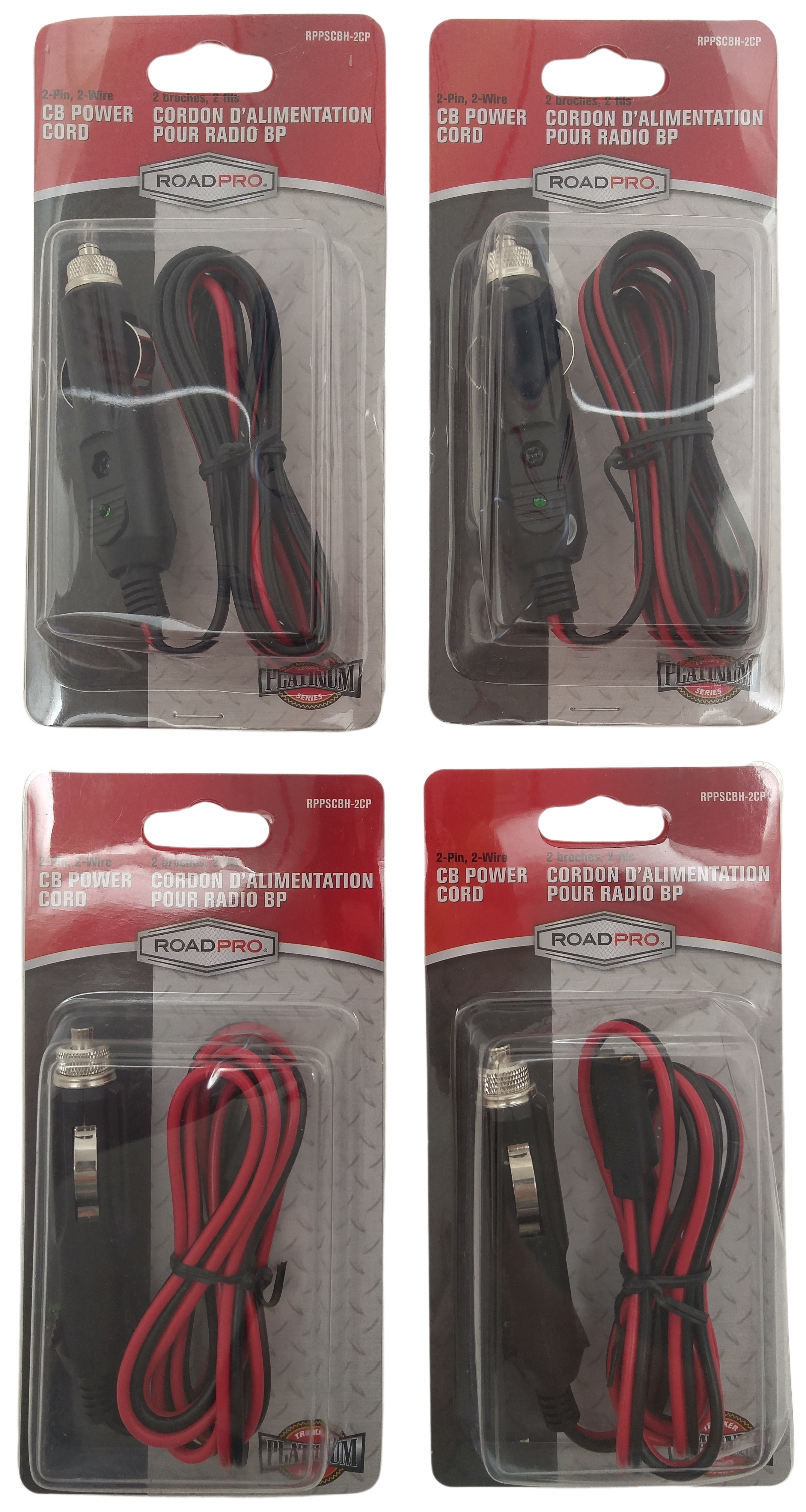 Lot of 4 RoadPro RPPSCBH-2CP 2-Pin CB Radio Replacement Power Cord ...