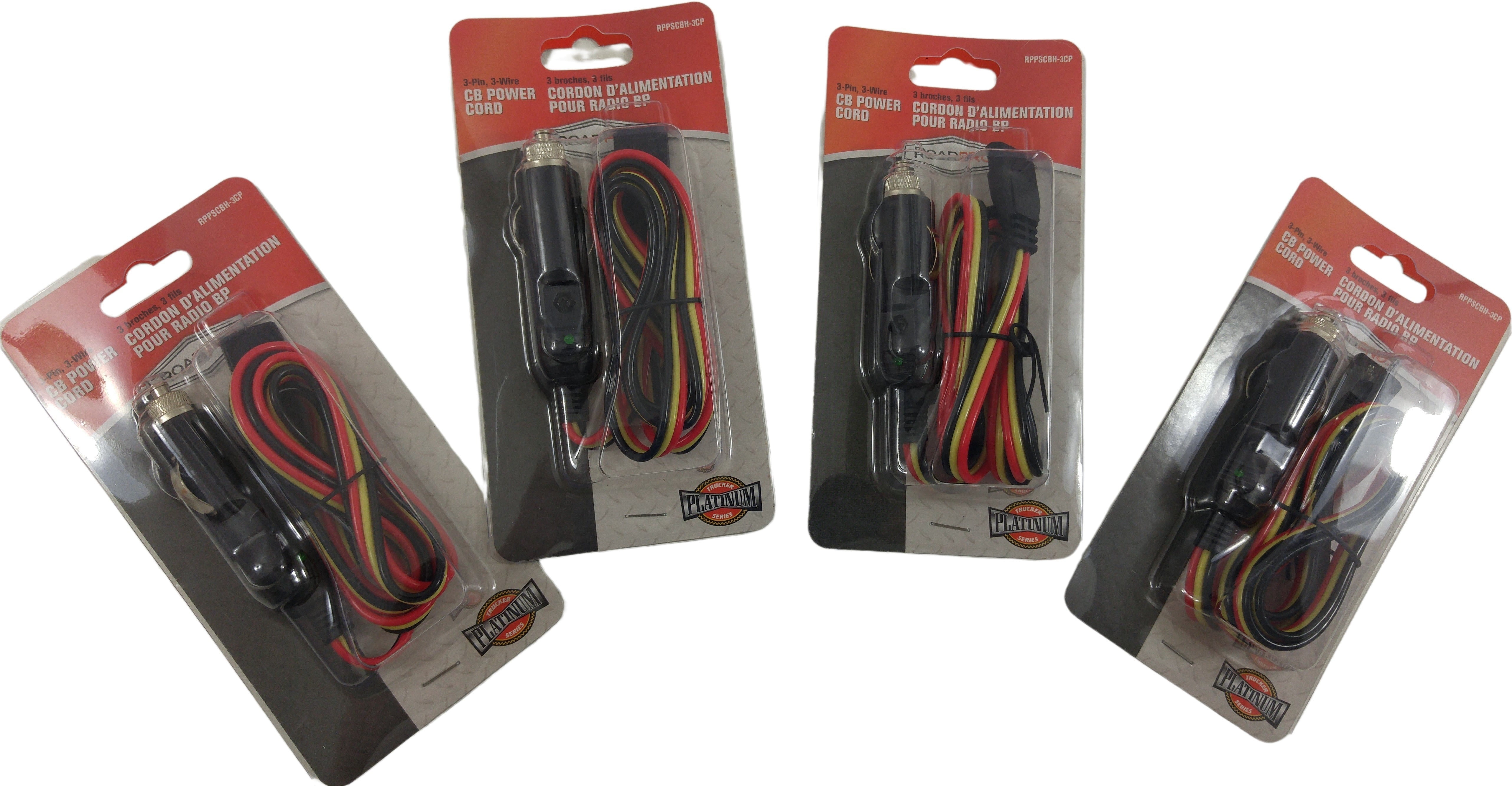 Lot of 4 RoadPro RPPSCBH-3CP 3-Pin CB Radio Replacement Power Cord ...