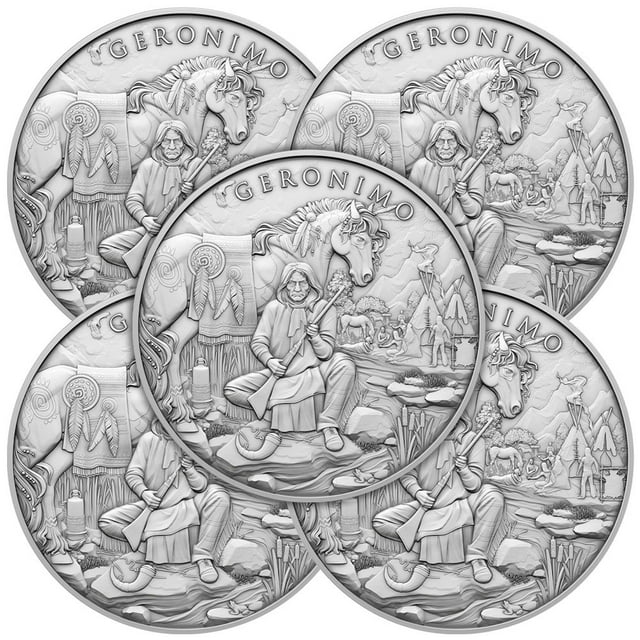 Lot of 5 - 1 Troy oz Geronimo Design .999 Fine Silver Round - Walmart.com