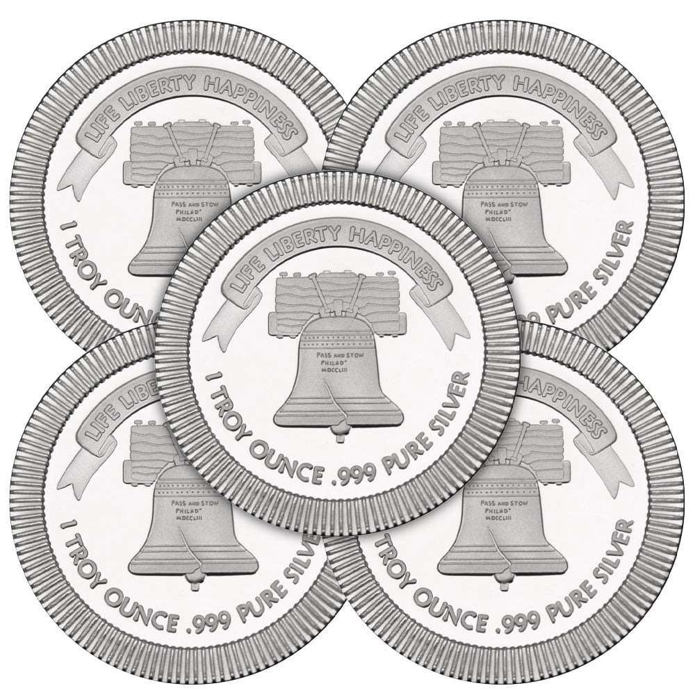 5-Piece Set - 1 Troy oz Liberty Bell Stackable .999 Fine Silver Round ...