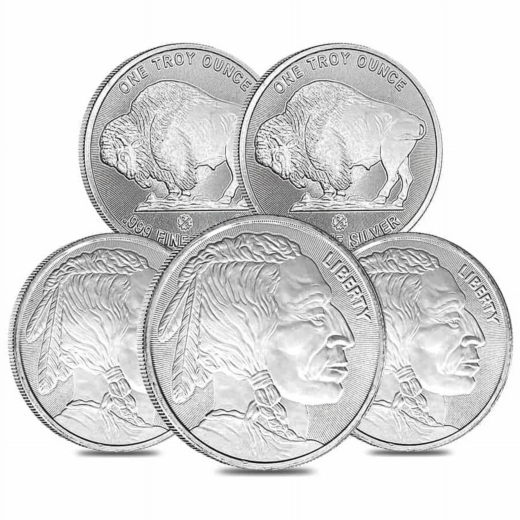 Set of 5 - 1 Oz Buffalo Silver Round .999 Fine from Private Mint ...