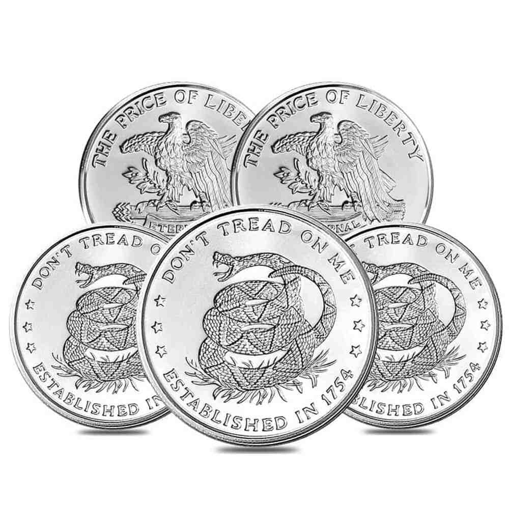 Lot of 5 - 1 oz Don't Tread On Me Silver Round .999 Fine - Walmart.com
