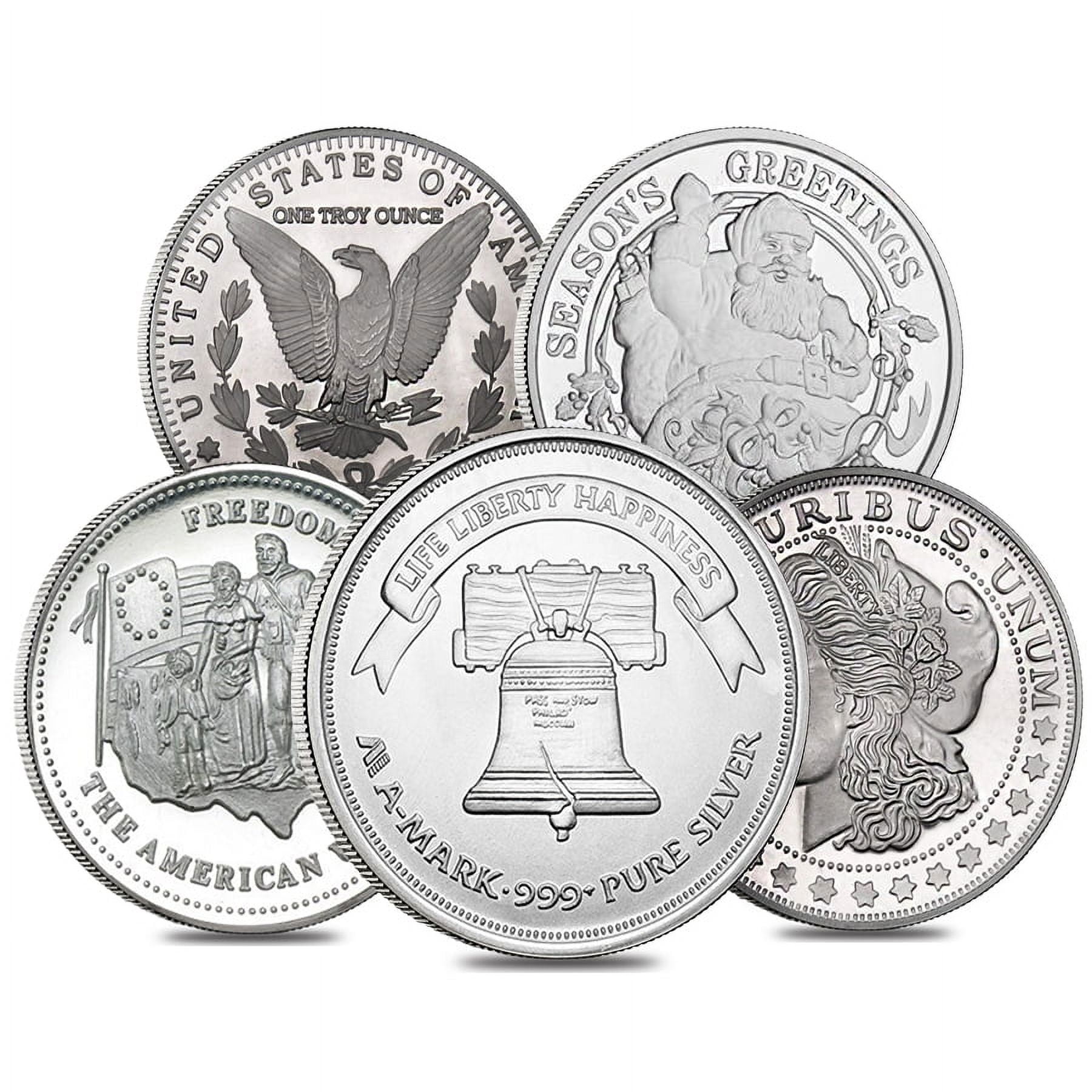 Lot of 5, 1 oz Silver Rounds, .999 Fine, Generic Bullion, Secondary ...