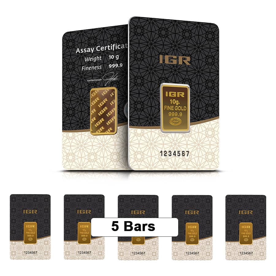 Istanbul Gold Refinery IGR Bar - 5 Pack of 10 gram .9999 Fine Gold in ...