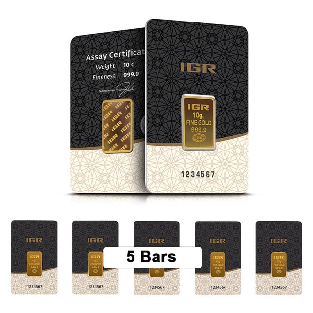 Istanbul Gold Refinery IGR Bar - 5 Pack of 10 gram .9999 Fine Gold in ...