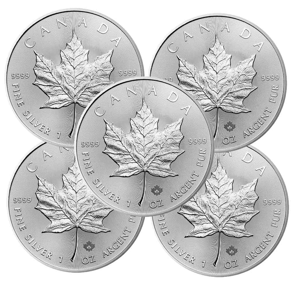 Lot of 5 - 2020 $5 Silver Canadian Maple Leaf 1 oz Brilliant ...