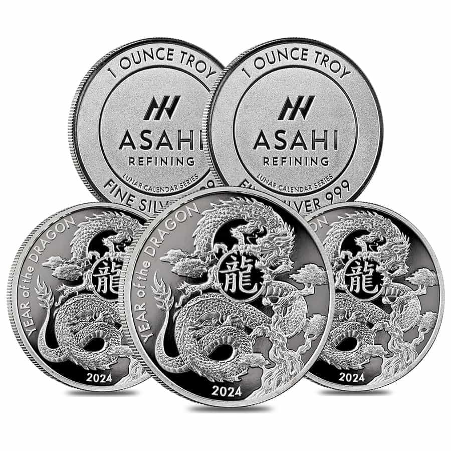 Lot of 5 - 2024 1 oz Asahi Lunar Dragon Silver Round .999 Fine ...