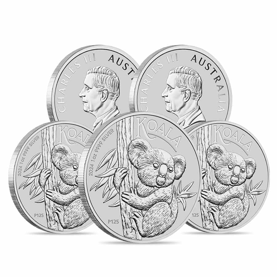 Perth Mint, Lot of 5, 2024 1 oz Silver Australian Koala Coins, .9999 ...