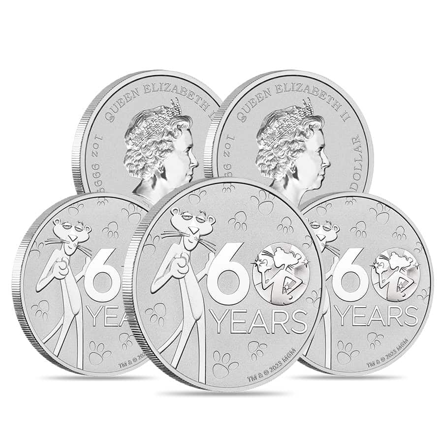 Lot of 5 - 2024 1 oz Tuvalu Pink Panther 60th Ann. Silver Coin BU ...