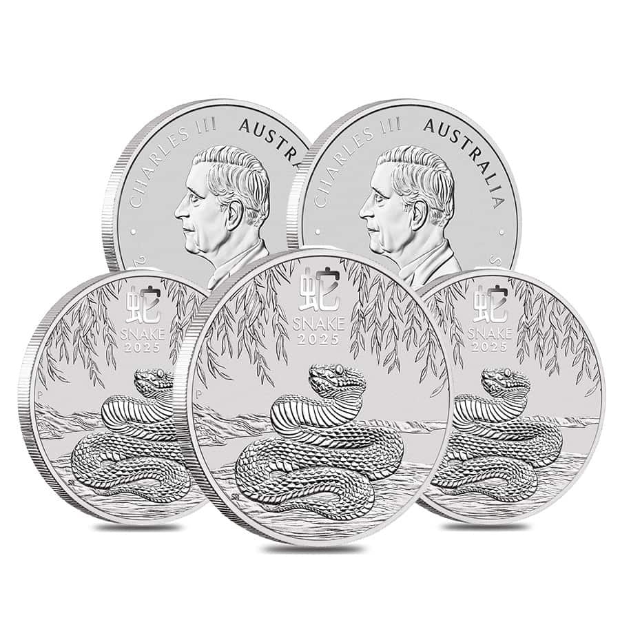 Lot of 5 - 2025 2 oz Silver Lunar Snake BU Australian Perth Mint ...